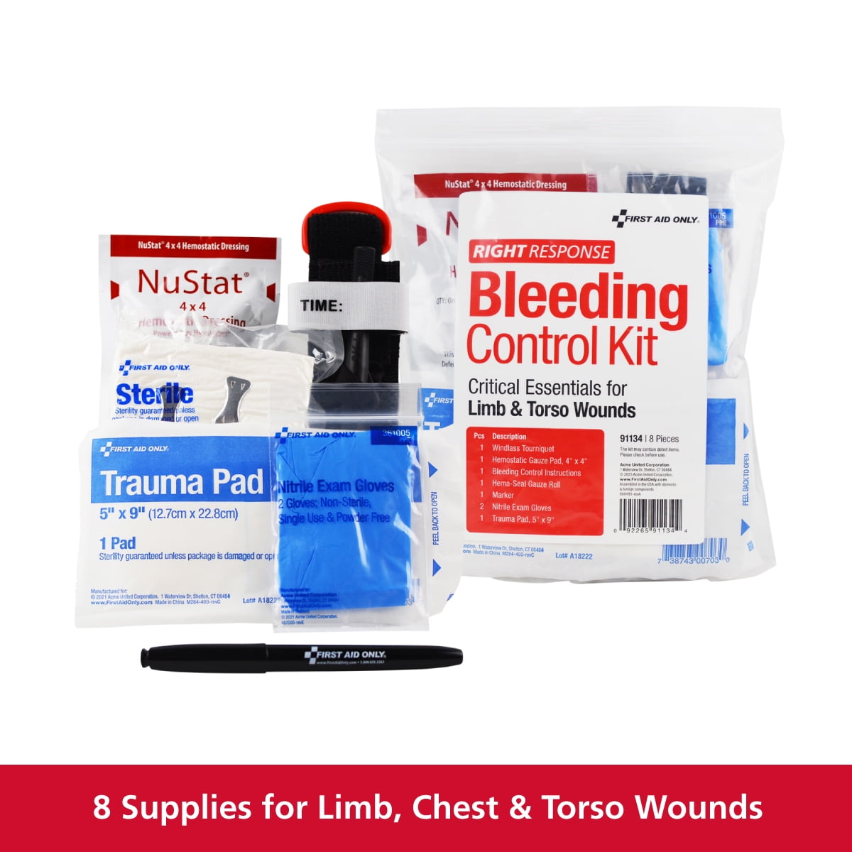 First Aid Only 91134 Critical Essentials Bleeding Control Kit for Limb ...