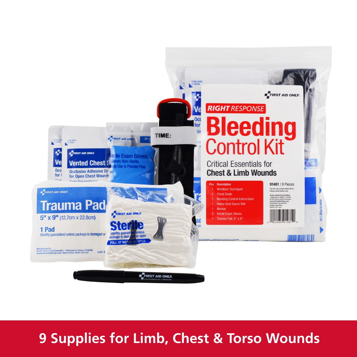 First Aid Only Critical Essentials Bleeding Control Kit for Chest ...