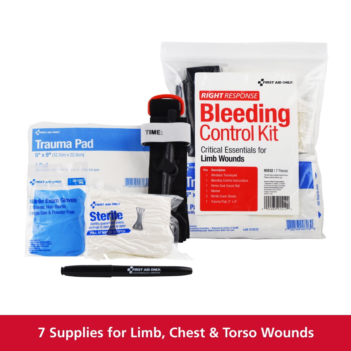 First Aid Only Critical Essentials Bleeding Control Kit for Limb ...