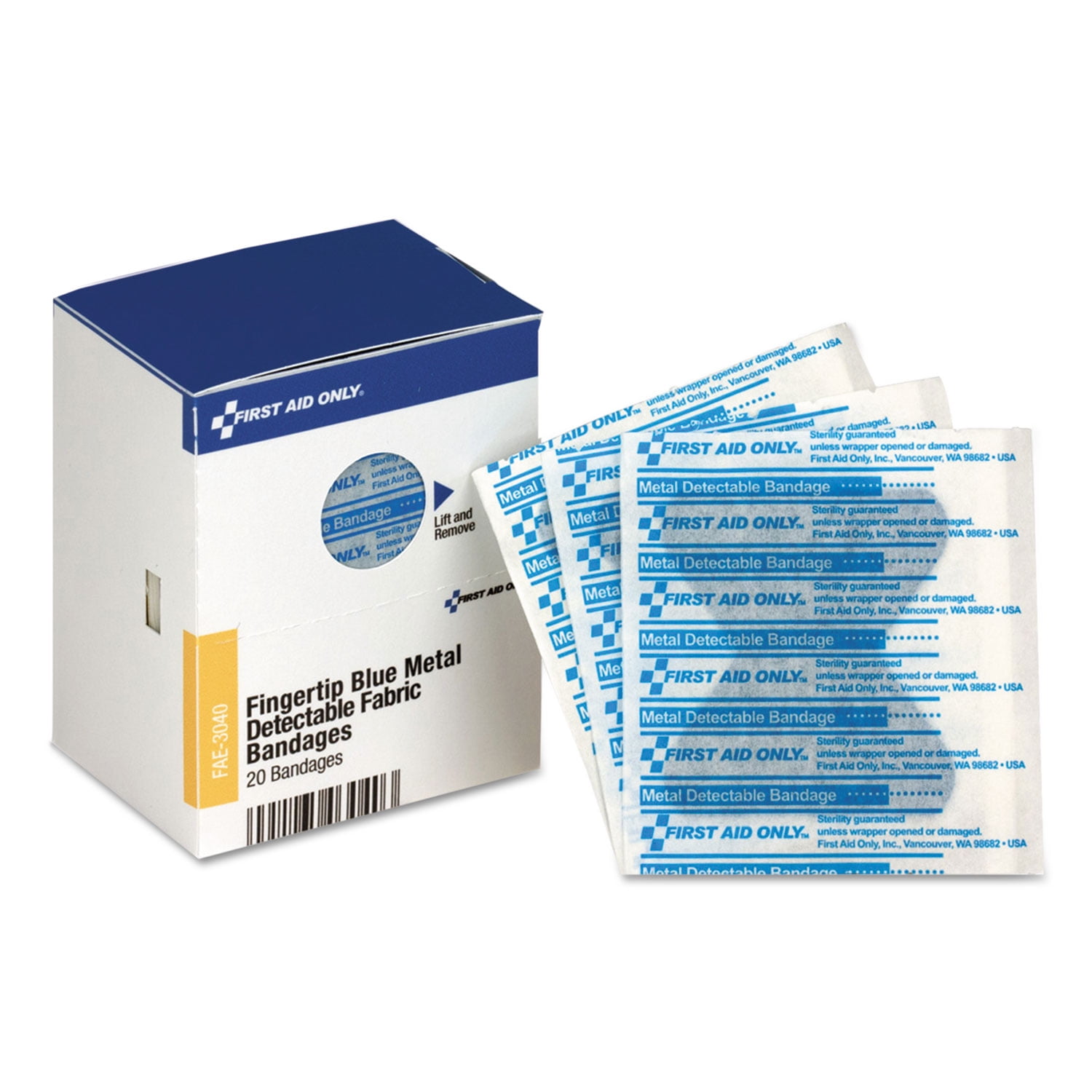 First Aid Only SmartCompliance Blue Metal Detectable Bandages,Fingertip ...