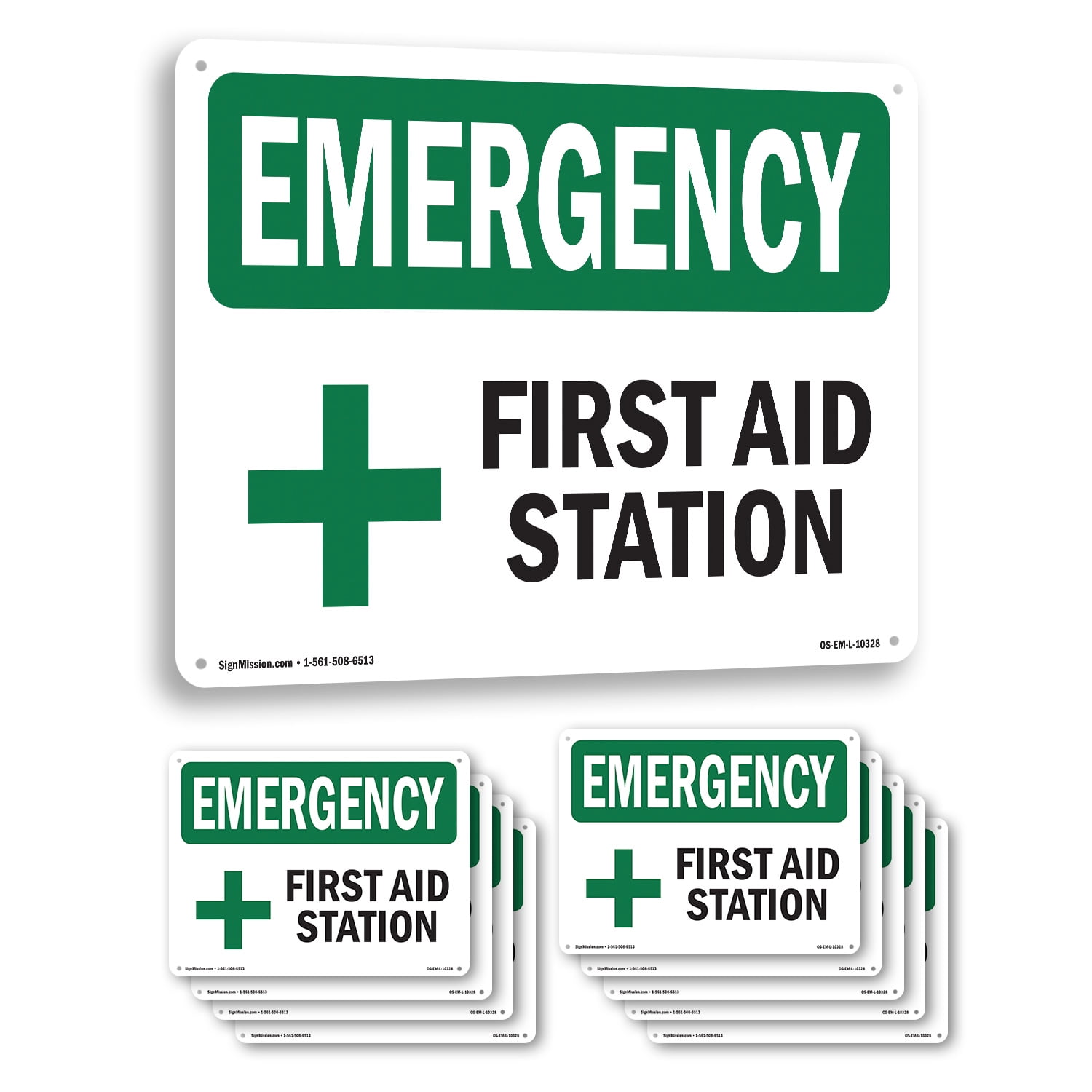 First Aid Station OSHA Emergency Rigid Plastic Sign 18 Inch x 12 Inch ...