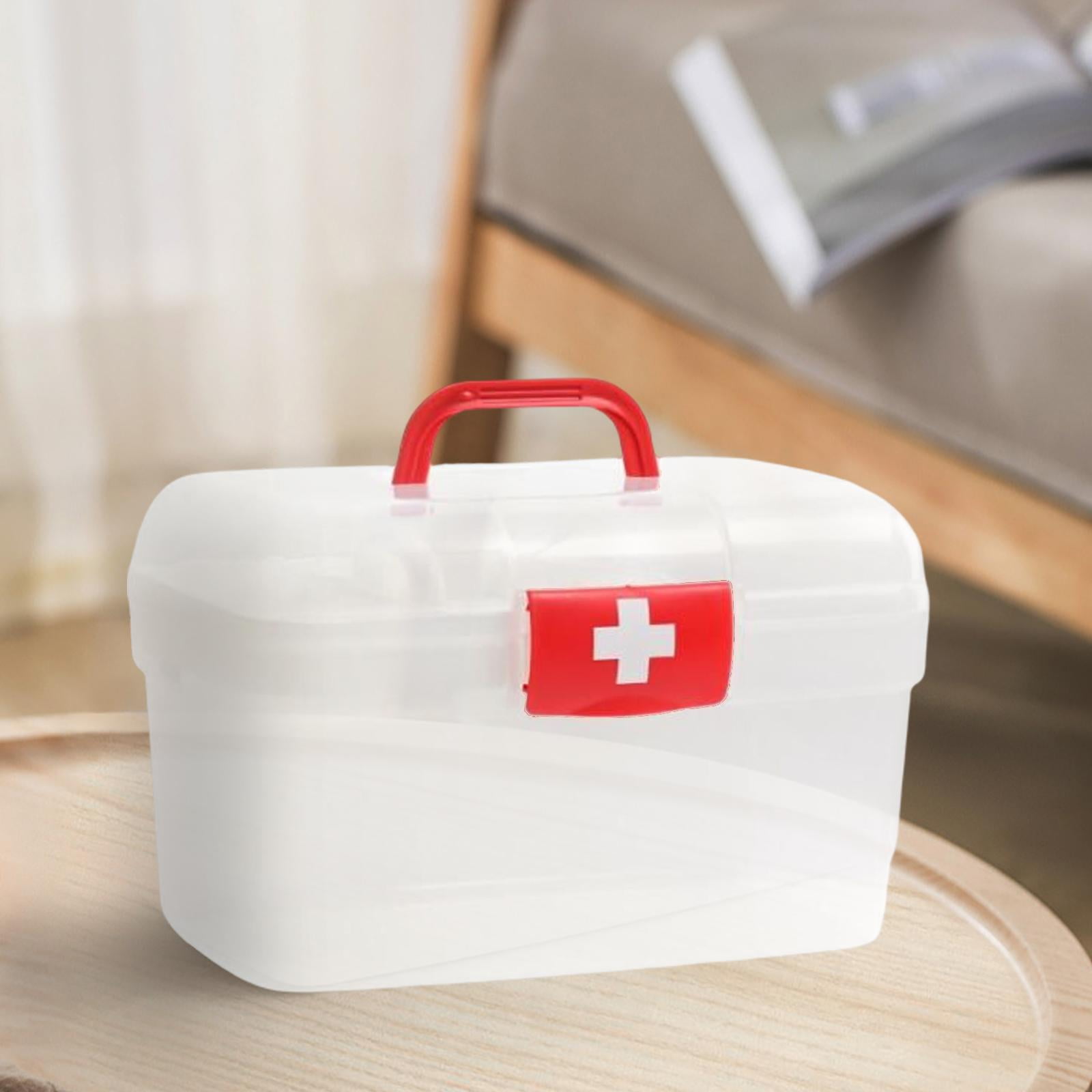 First Aid Storage Box Container Bin with Portable Handle Case Organizer ...