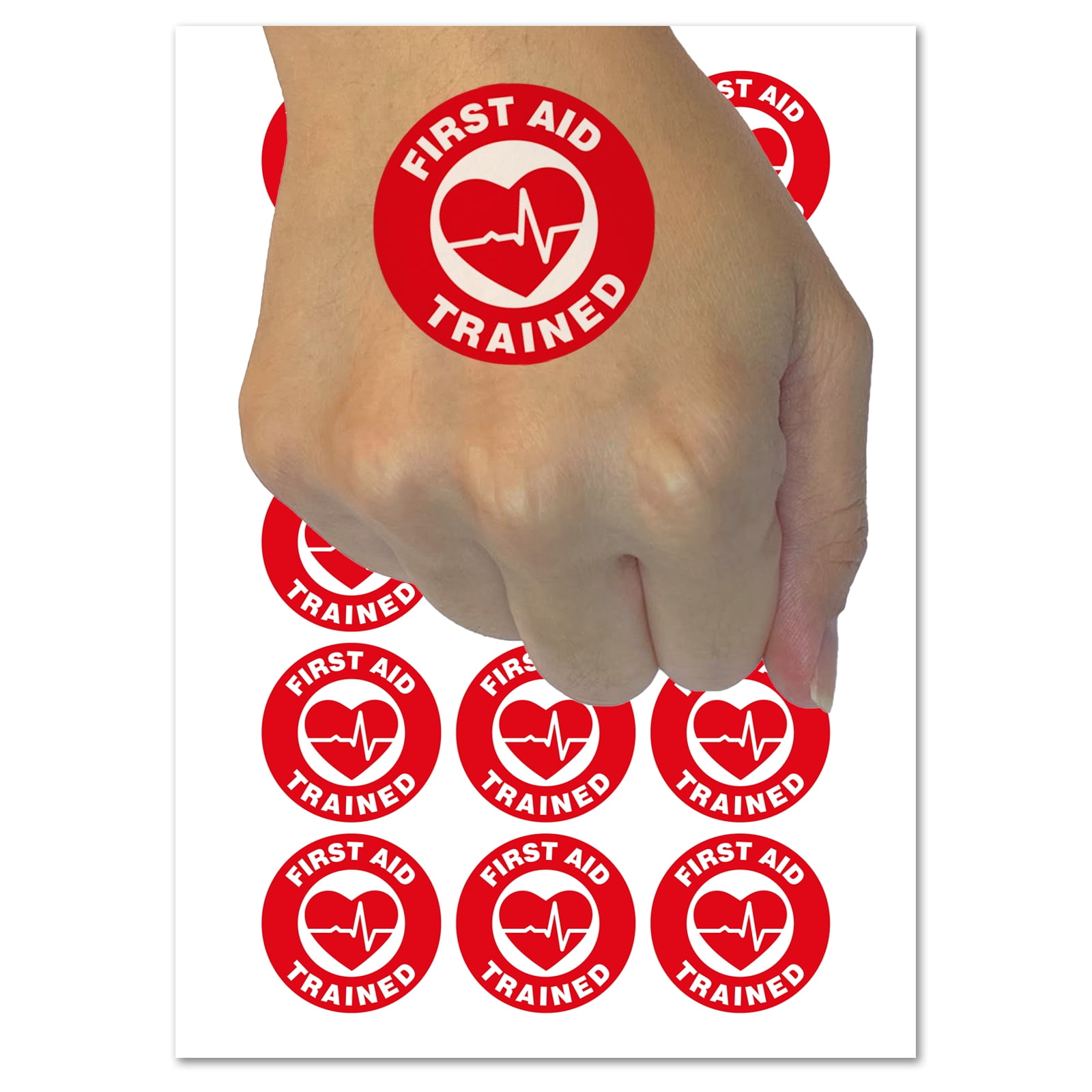First Aid Trained EKG Heart Water Resistant Temporary Tattoo Set Fake ...