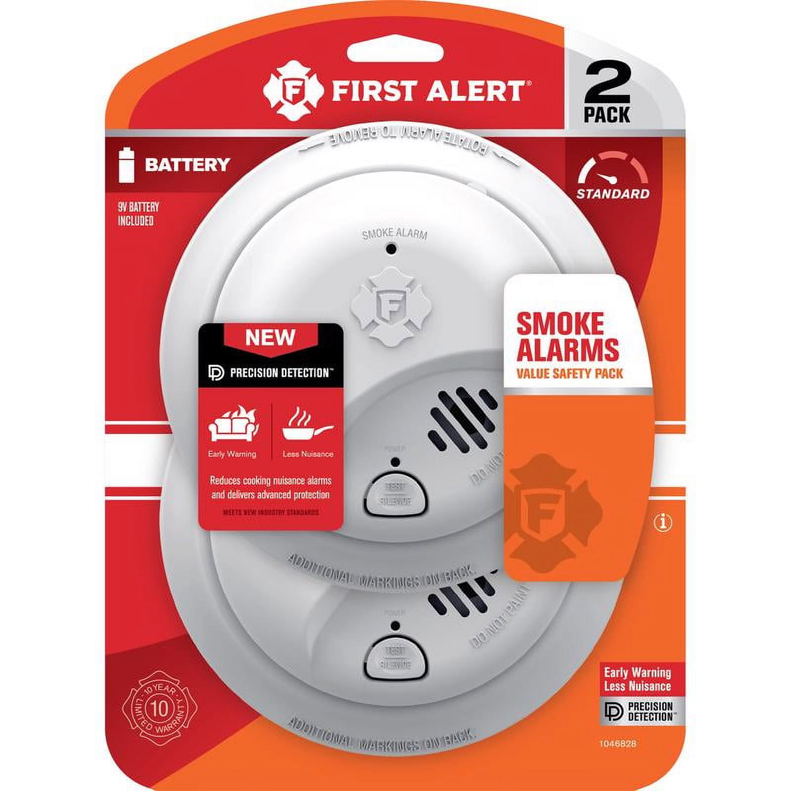 First Alert 1046828 Battery-Operated Smoke Alarm, 2-Pack, 9V Batteries ...