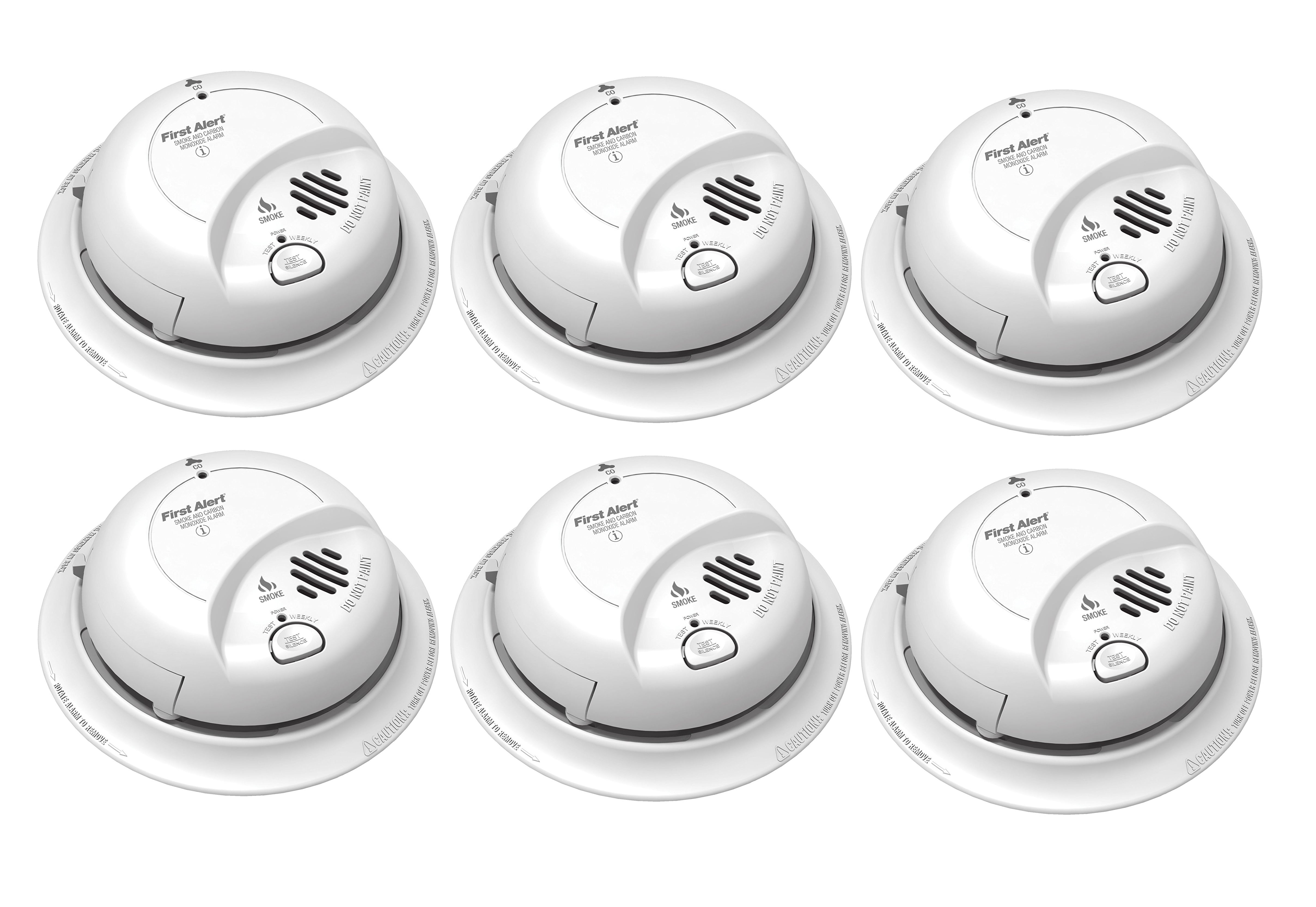 First Alert 6 Pack Hardwired Smoke & CO Detector, 120Volt, 9Volt ...
