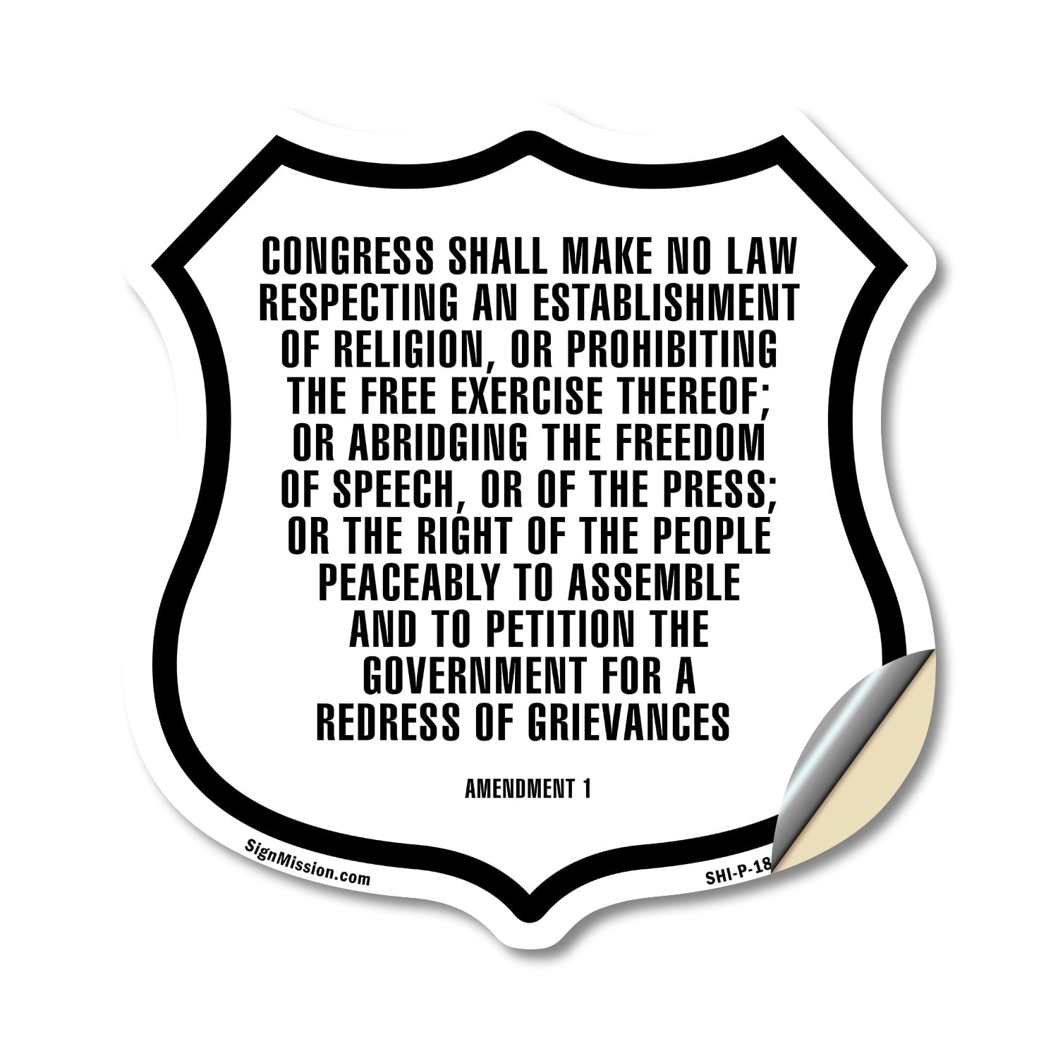 First Amendment (2 Pack) 18 inch X 18 inch Shield Shaped Heavy Duty 3.2 ...