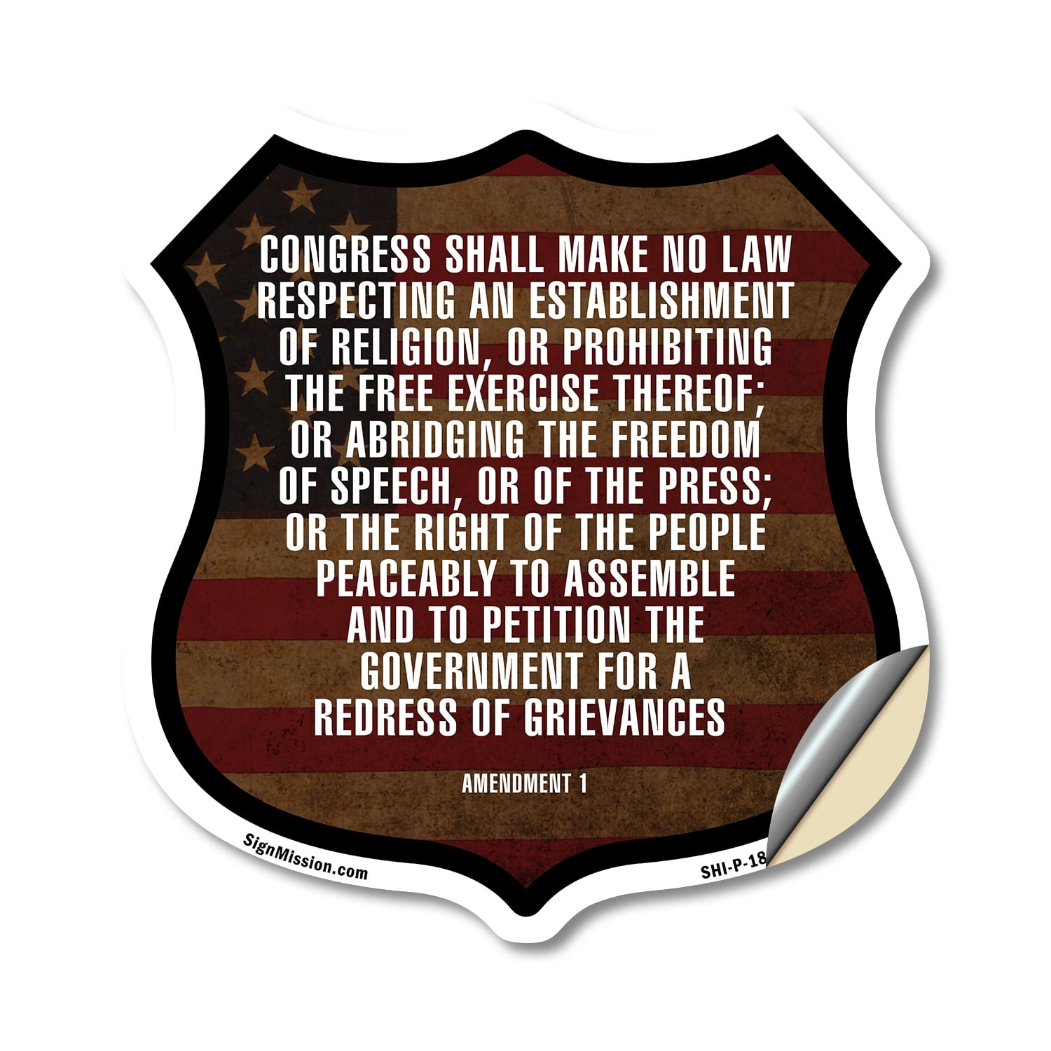 First Amendment Flag (5 Pack) 4 inch X 4 inch Shield Shaped Heavy Duty ...