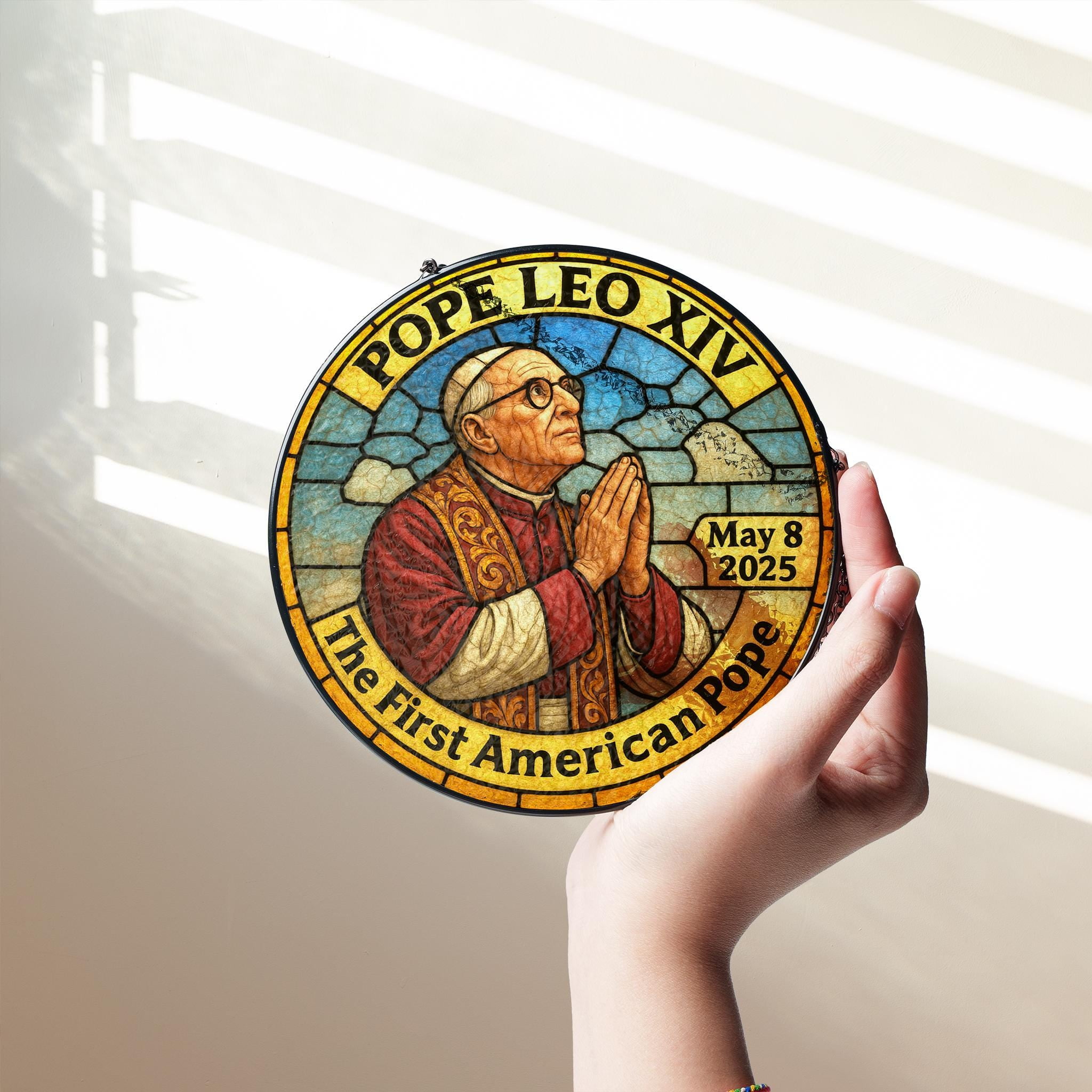 First American Pope Leo XIV Stained Glass Suncatcher, Christian Home ...