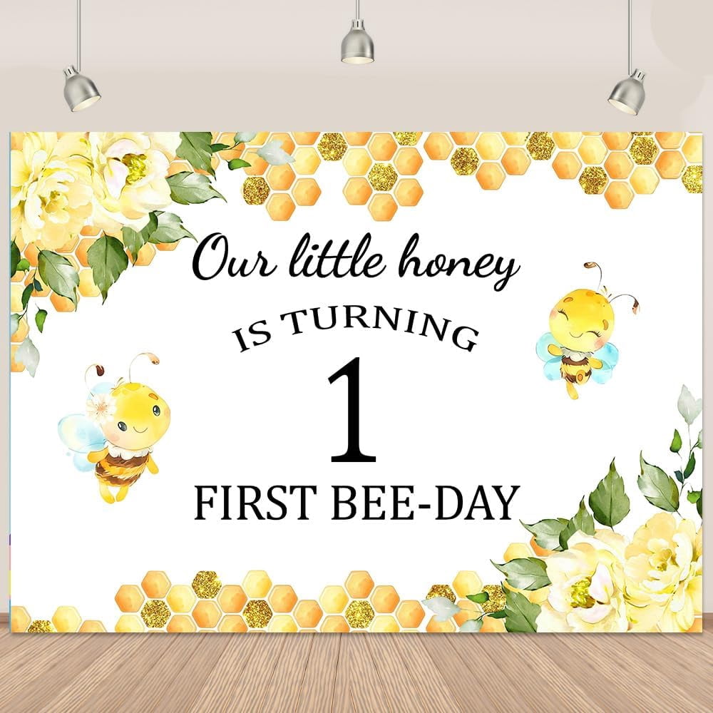 First Bee-Day Happy Birthday Backdrop Bee 1st Birthday Photography ...
