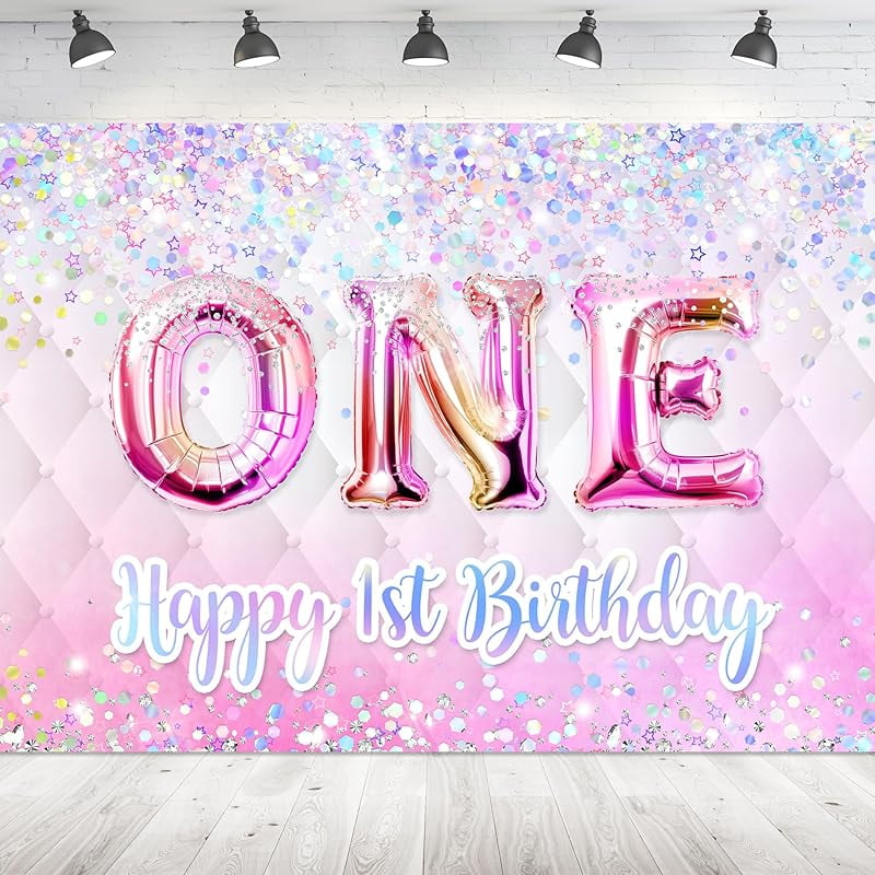 First Birthday Backdrop Photography One Year Old Girl Birthday 1st Pink ...