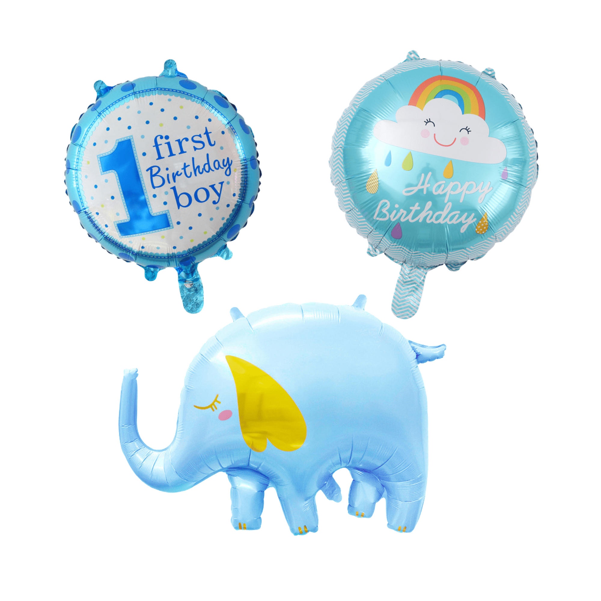First Birthday Boy Balloon Set with Blue Elephant and Foil Balloons for ...