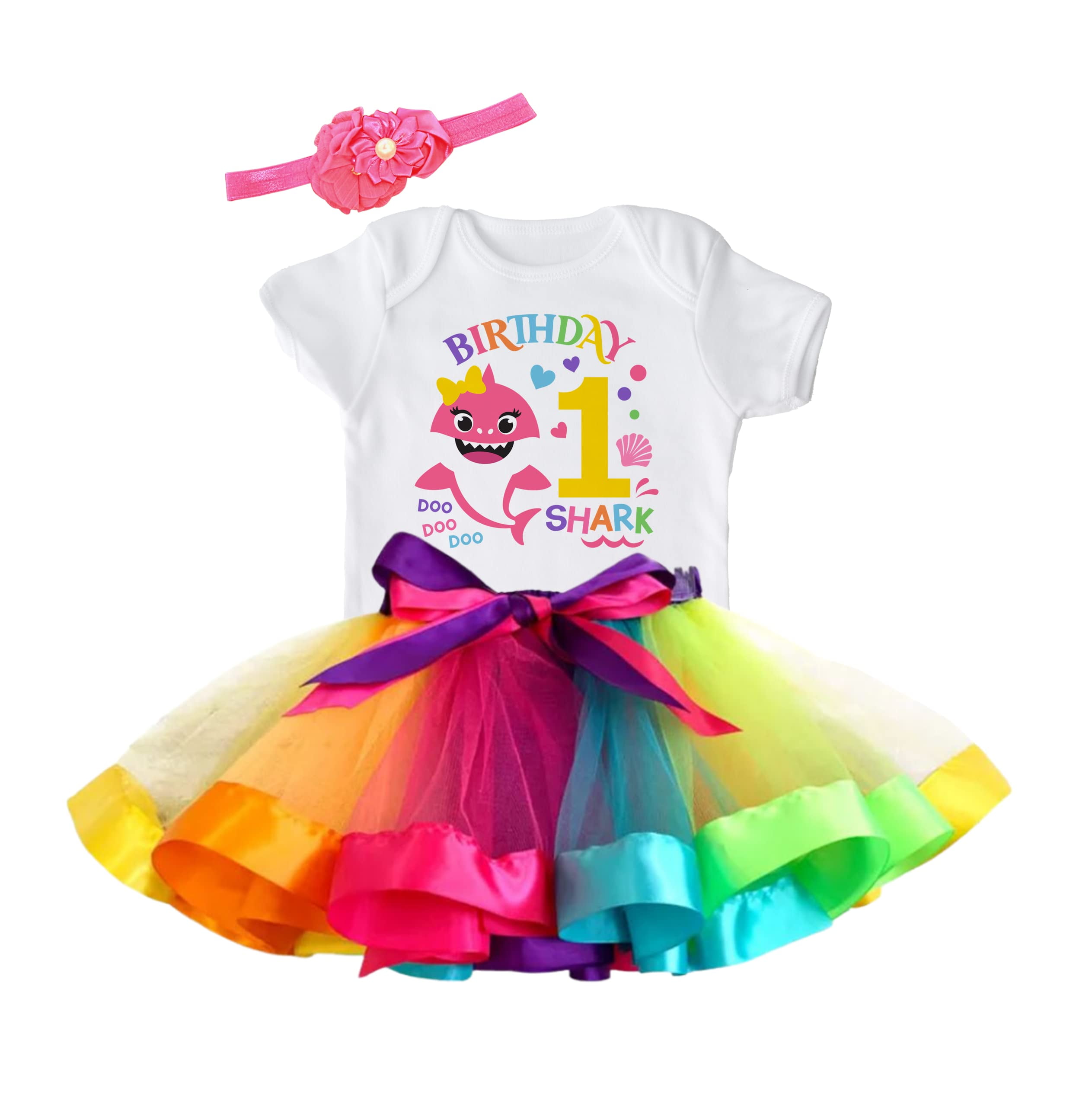 First Birthday Girl Outfit 1st Bday Girl Tutu Baby Shark Rainbow Shark ...