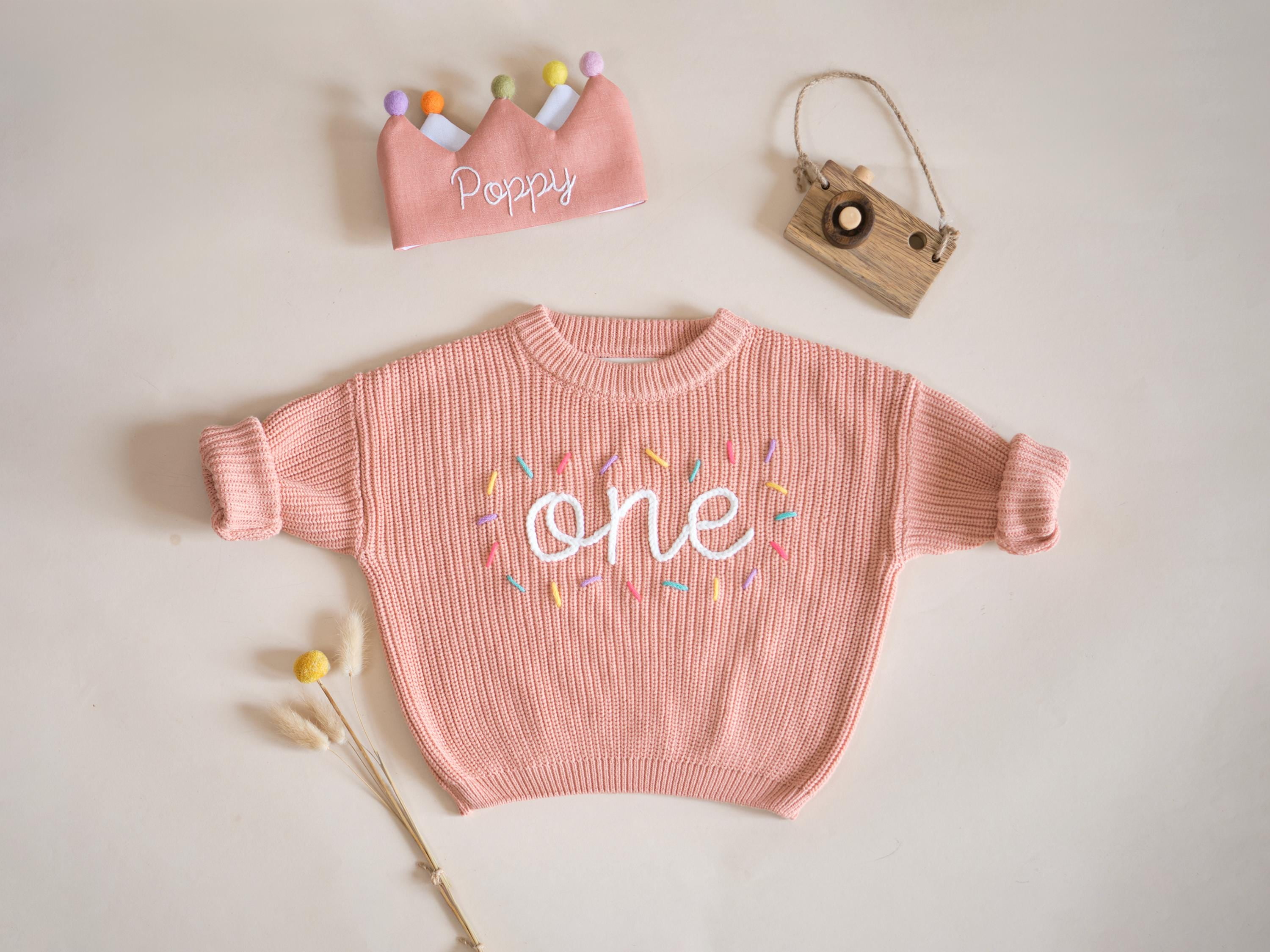 First Birthday Sweater, One Hand Embroidered Sweater, Fall and Winter ...