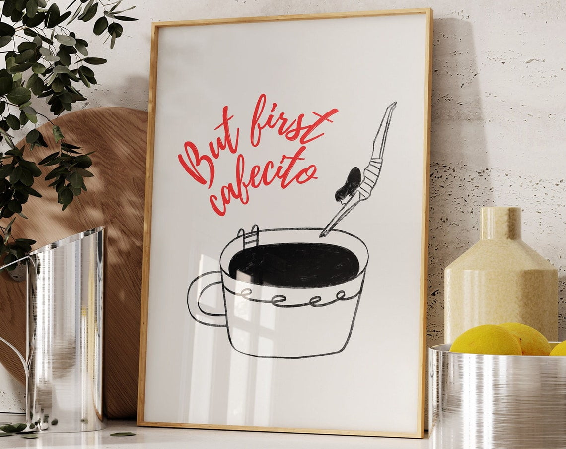 But First Cafecito Print, Coffee Bar Print, Retro Coffee Art Poster ...