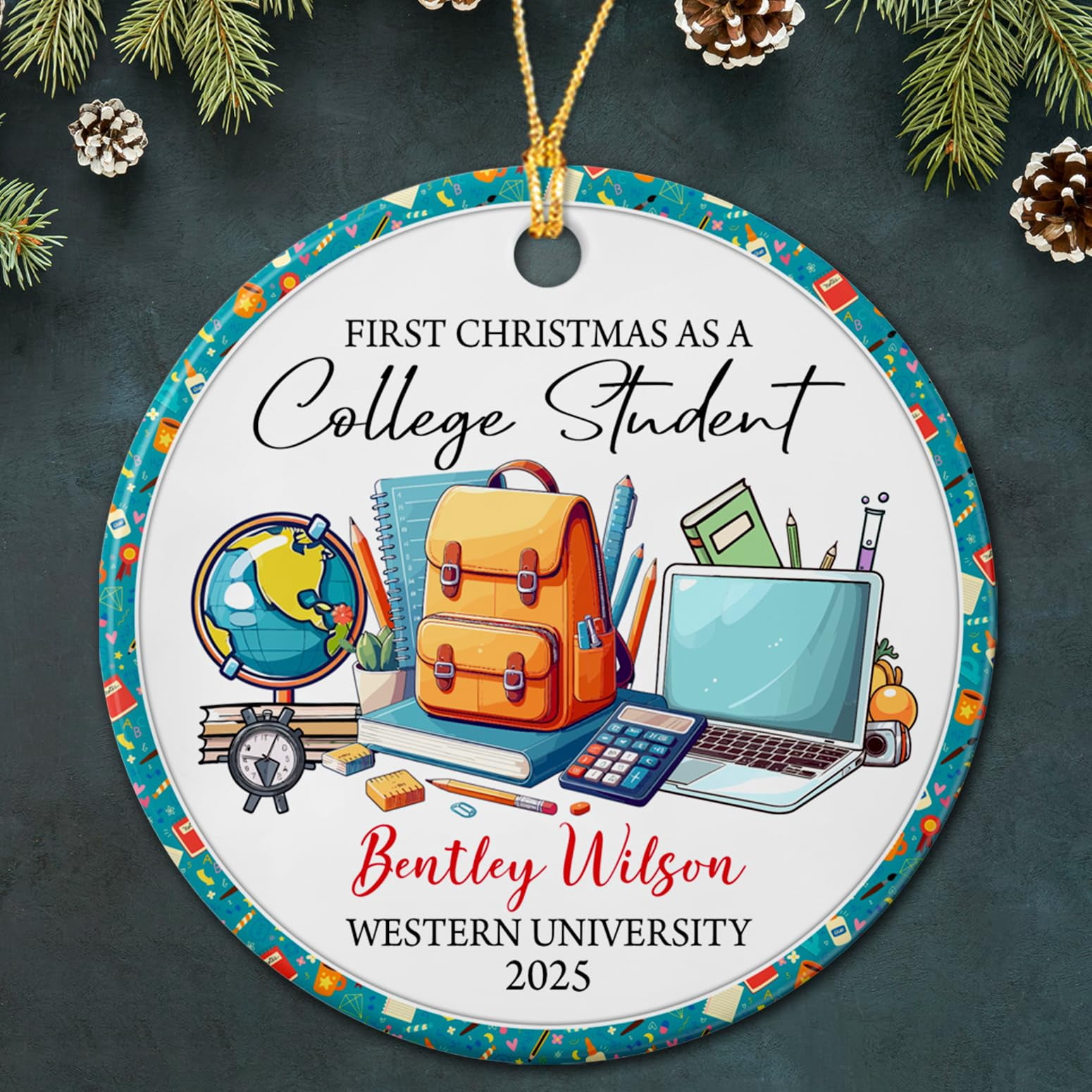 First Christmas As A College Student Ceramic Ornament 2025 ...