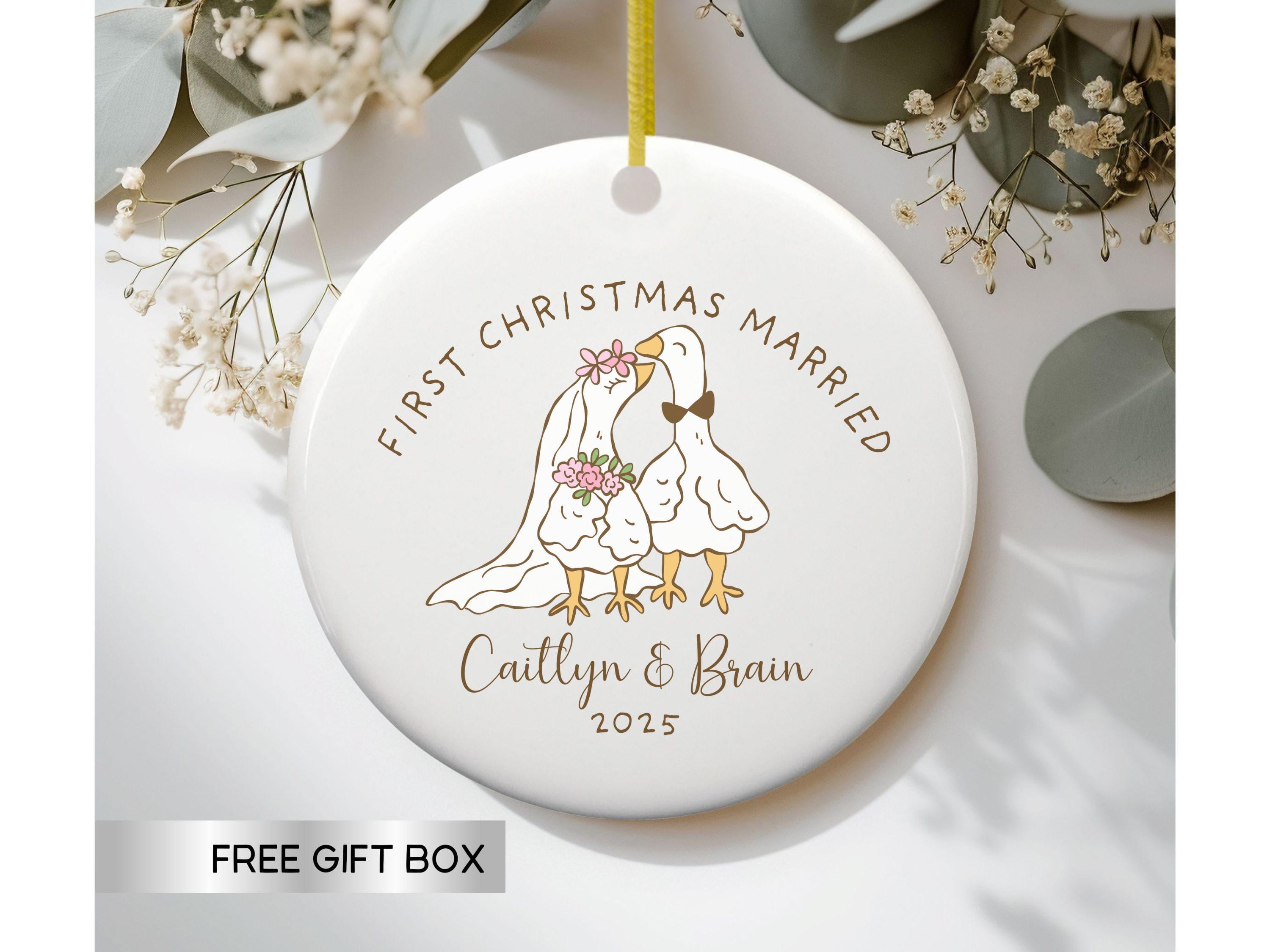 First Christmas Married — Personalized 2025 Newlywed Ornament, Custom ...