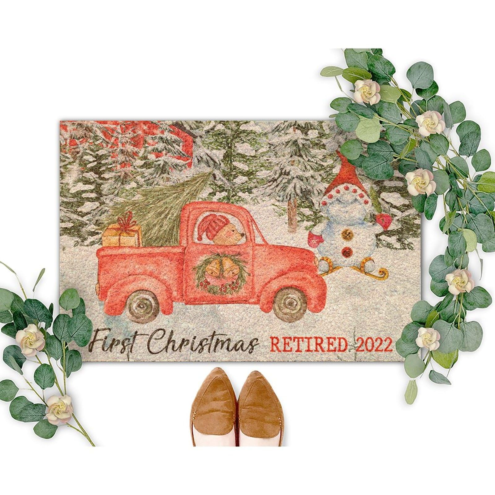 First Christmas Retired Coir Door Mat Winter Barn Tree Red Truck ...