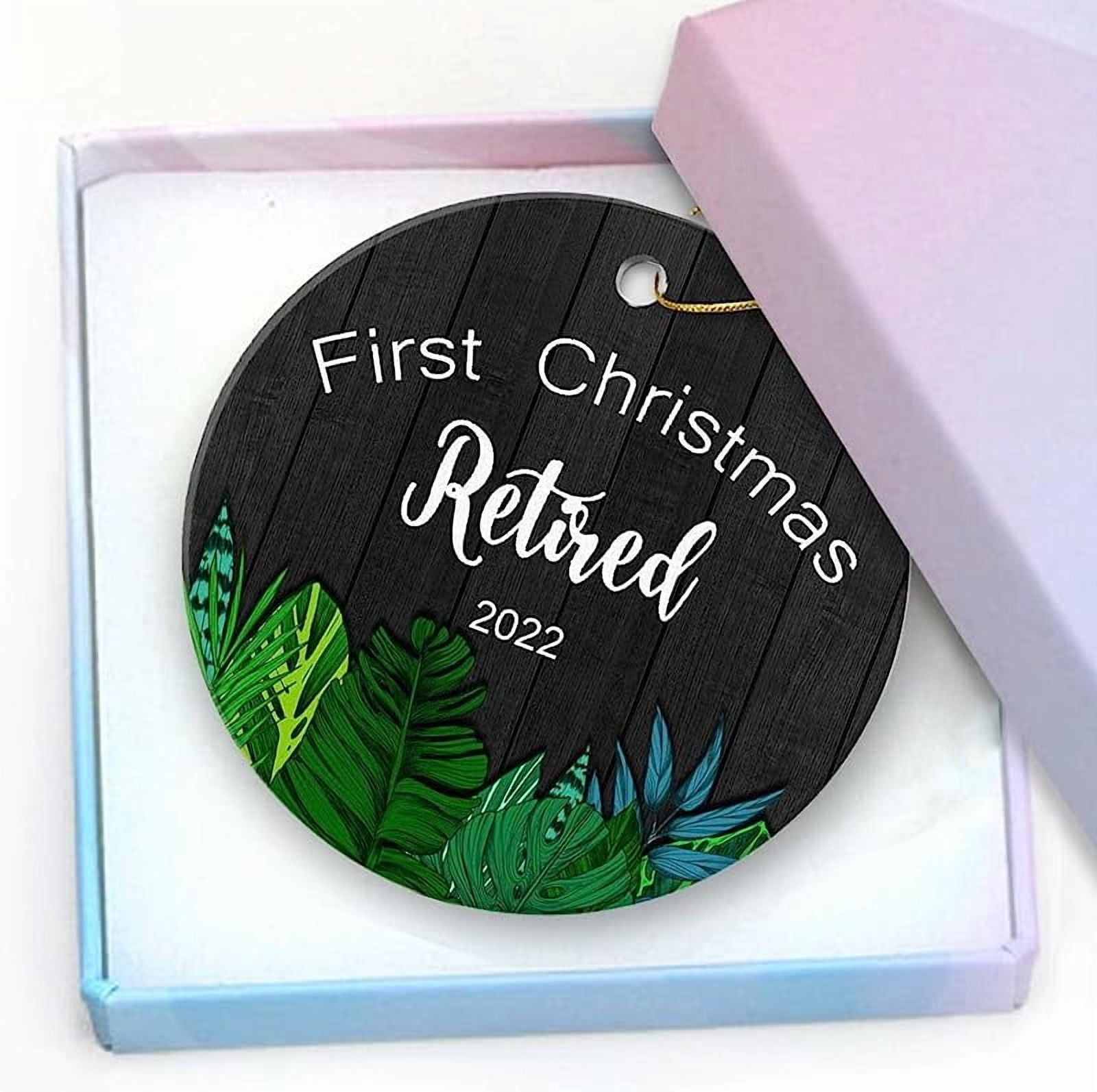 First Christmas Retired Ornament, Tropical Leaf Design on Dark Wood ...