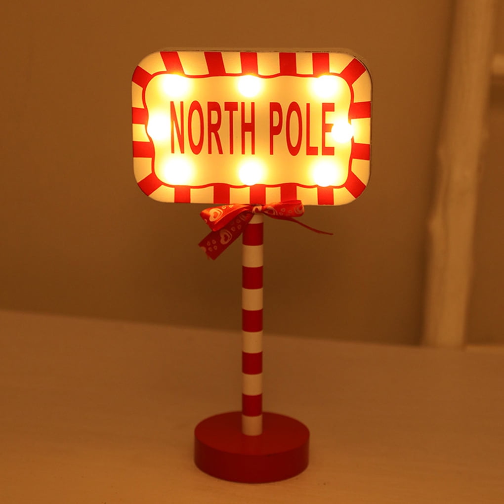 12 Inch Retro Wooden LED Christmas Lamp North Pole Sign Santa Stop Here ...