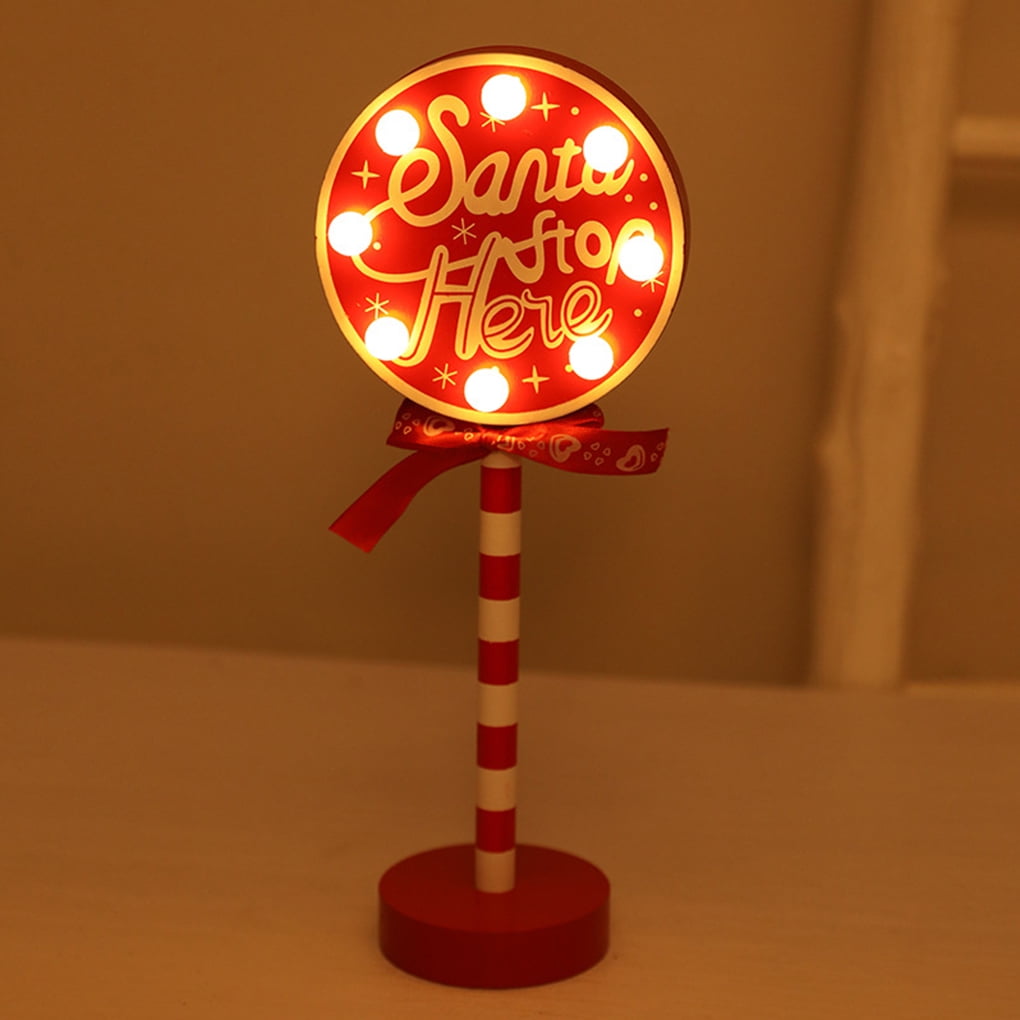 12 Inch Wooden LED Christmas Lamp North Pole Sign Santa Stop Here Retro ...