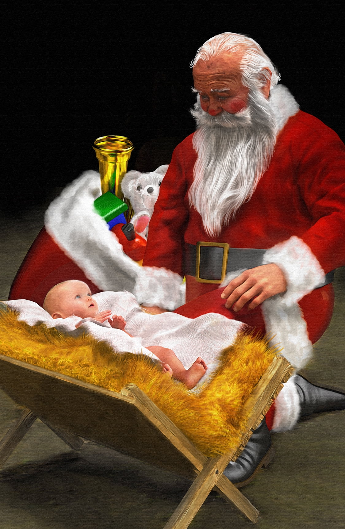 'First Christmas' Santa Claus Praying To Baby Jesus Nativity 11x17 Fine ...