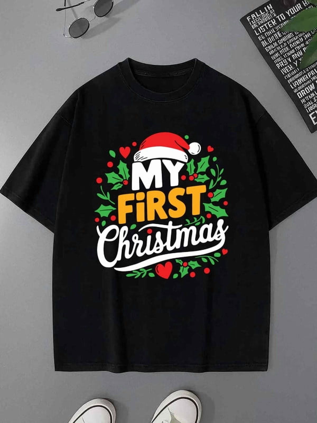 First Christmas Tee men's lover 180G 100% Cotton black Christmas full ...