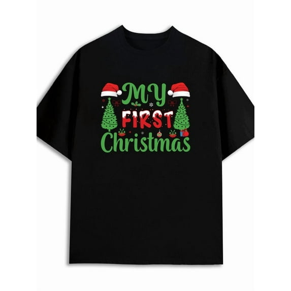 First Christmas men's Christmas 180G 100% Cotton black Christmas crew ...