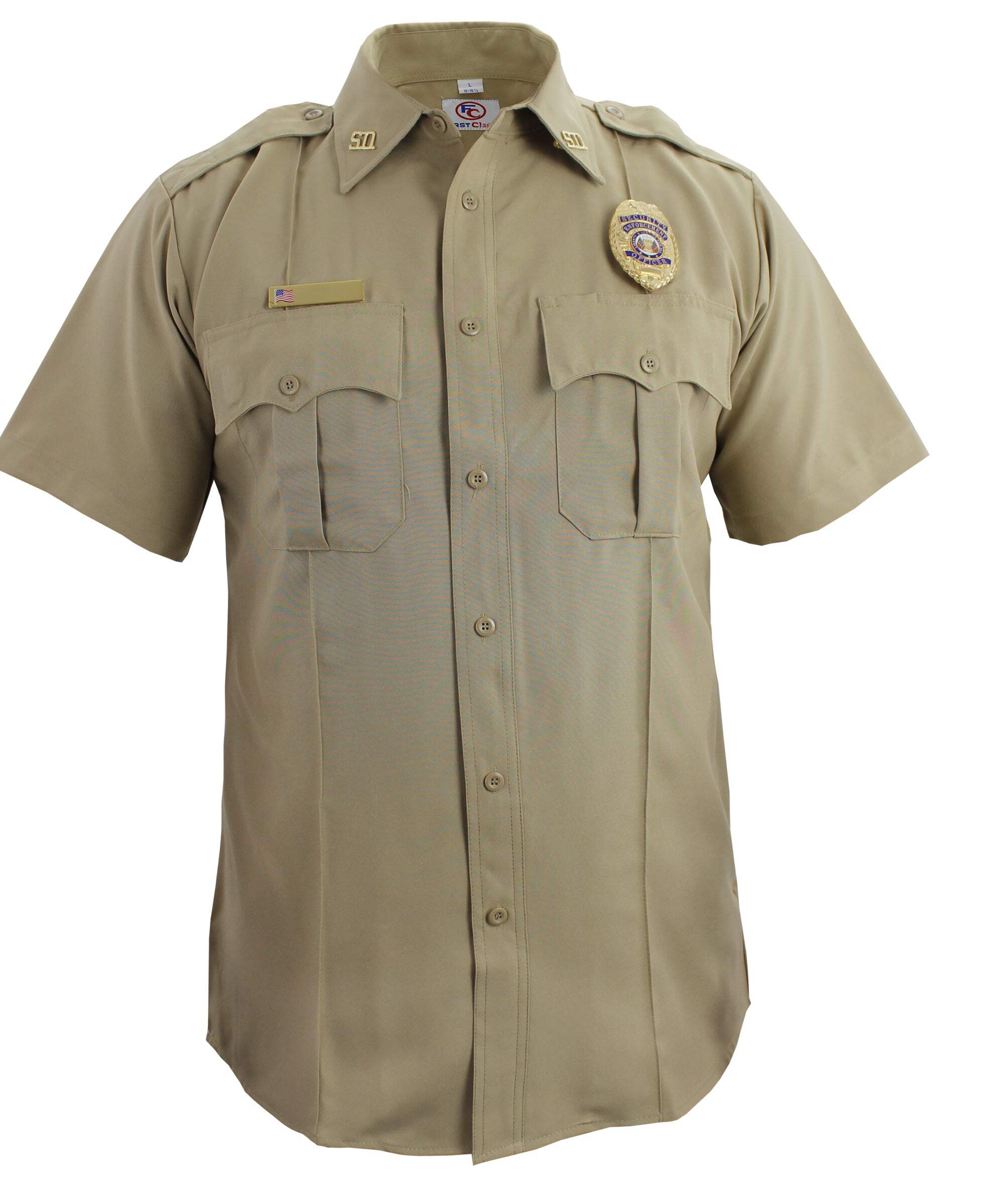 First Class 100% Polyester Short Sleeve Zippered Uniform Shirts - Tan ...