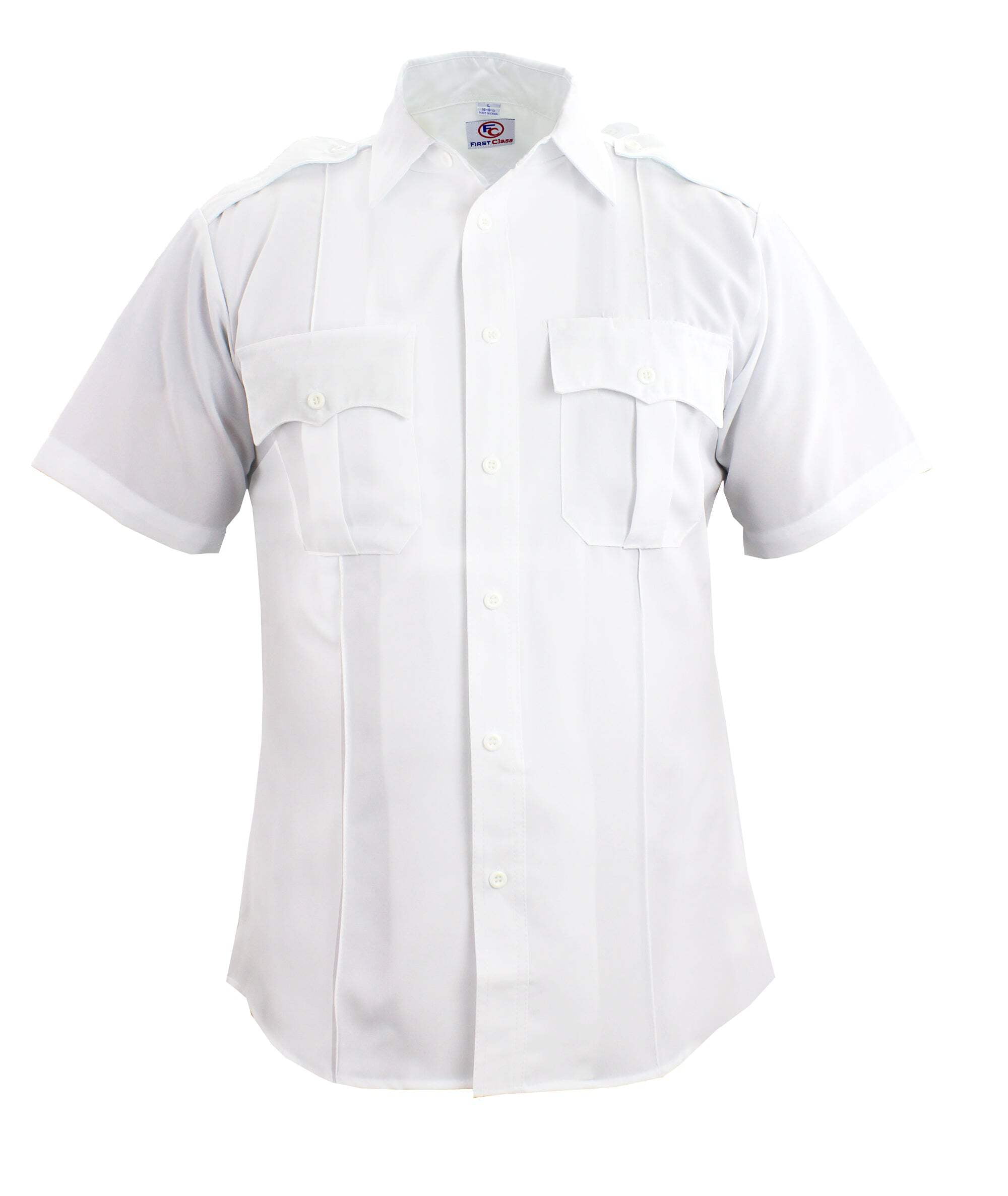 First Class 100% Polyester Short Sleeve Zippered Uniform Shirts - White ...