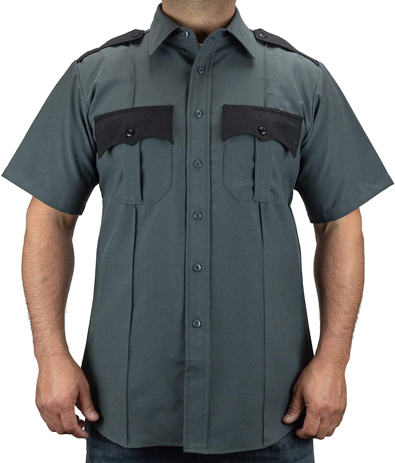 First Class 100% Polyester Two Tone Short Sleeve Men's Uniform Shirt X ...