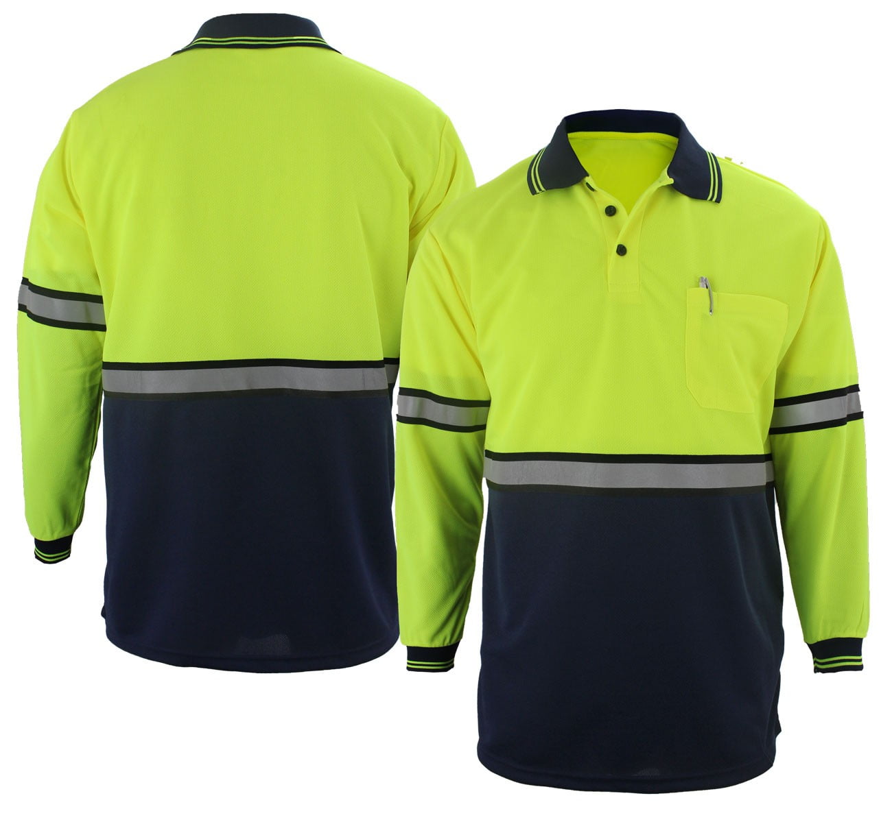 First Class Two Tone Long Sleeve Polyester Polo Shirt - Plain - L ...