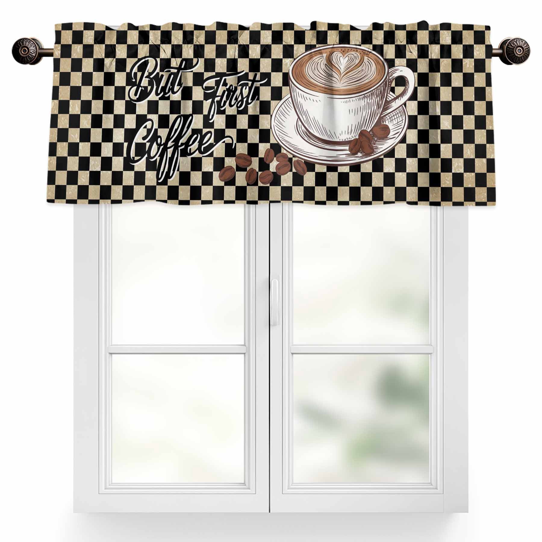 but First Coffee Valances for Windows Farmhouse Latte Hot Drink Brown ...