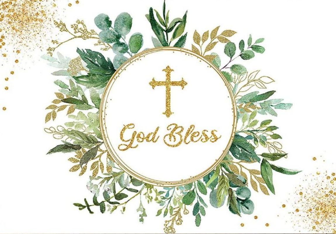 First Communion Backdrop God Bless Baptism Flower Christening Floral ...