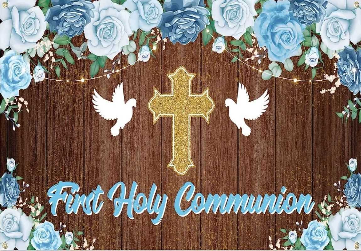 First Communion Backdrop God Bless Baptism Flower Christening Floral ...