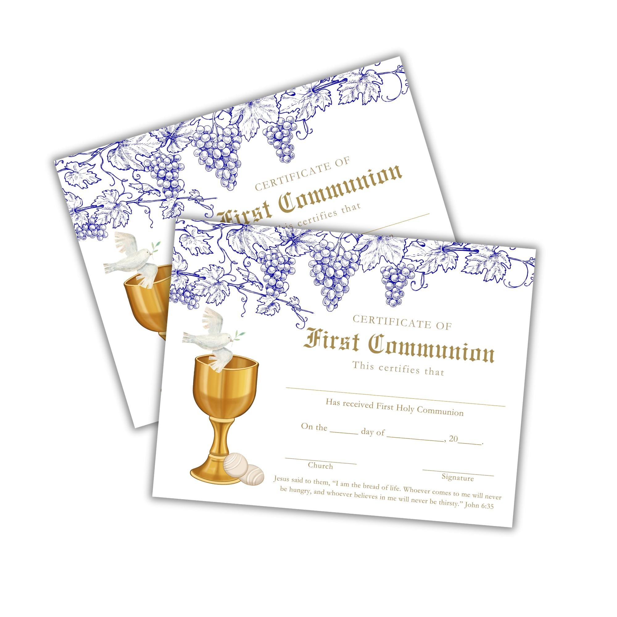 First Communion Catholic Certificate 30pk 8.5x11 Gold Wine Grapes ...