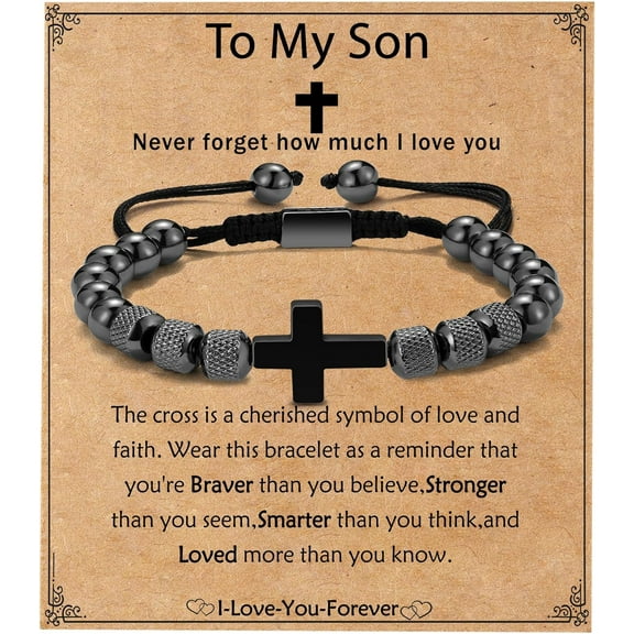 Cross Bracelet Gifts For Men Boys, Adjustable Obsidian Beads Bracelet ...