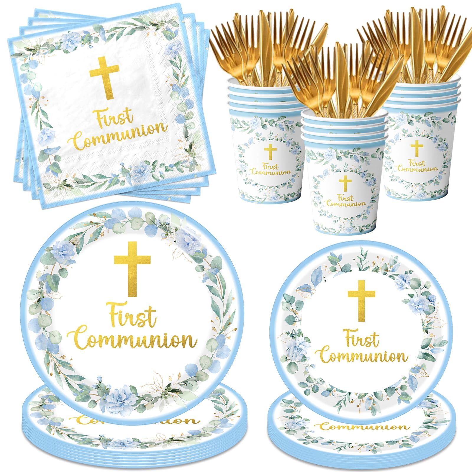 First Communion Decorations for IFF17 Boys, Baptism Plates and Napkins ...