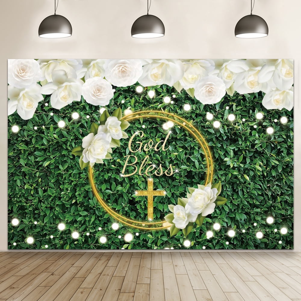First Communion Photography Backdrop God Bless You With The Cross Green ...