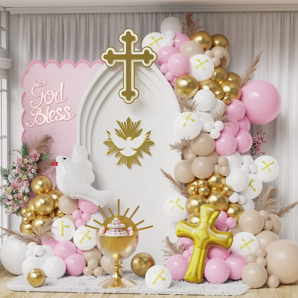 First Communion Pink Balloon Garland Arch Kit for Girl Baptism ...
