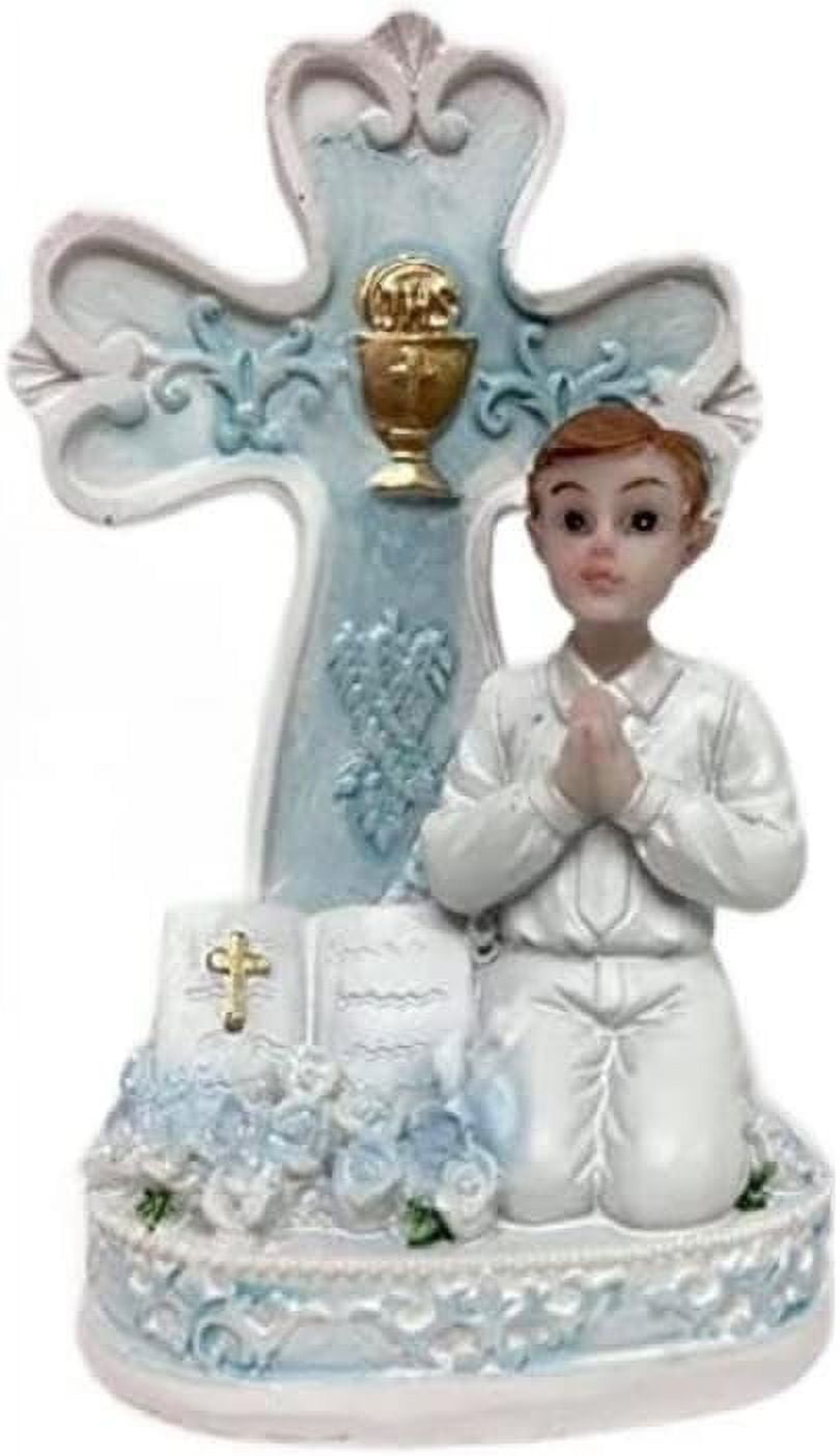 First Communion Praying Boy with Blue Cross Cake Topper Figurine ...