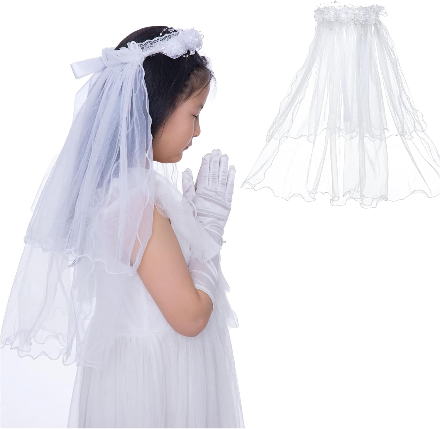 First Communion Veil for Girls Catholic, First Communion Headpiece for ...