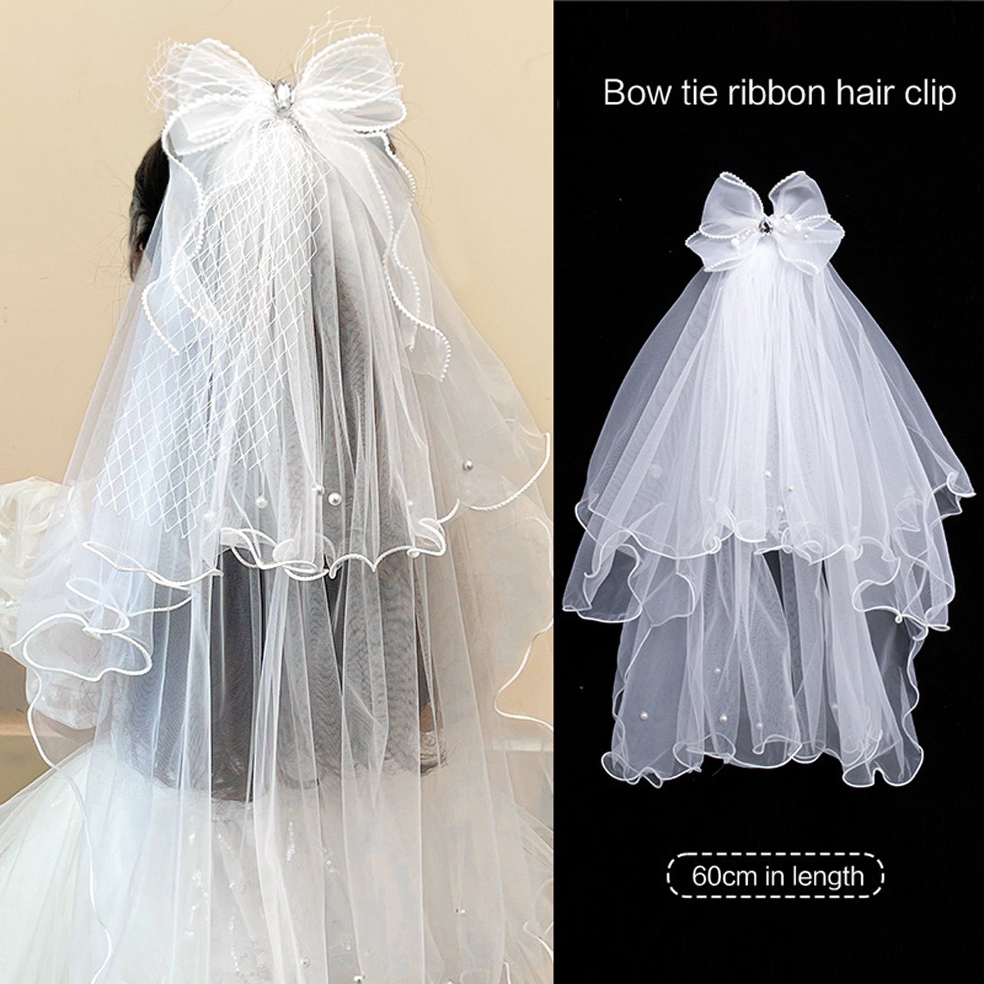 First Communion Veils for Girls White Hair Bow Veil Pearl Veil Clip ...