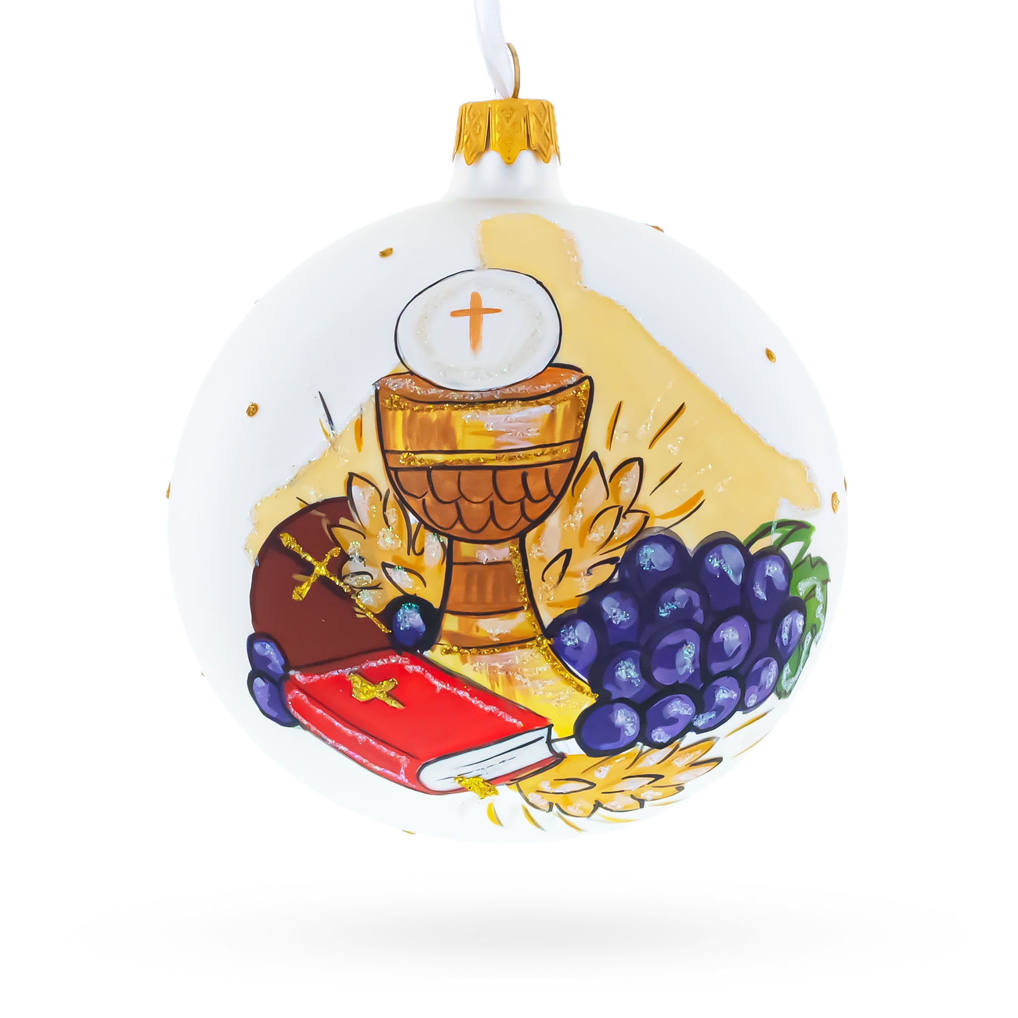 First Communion on White Glass Ball Christmas Ornament 4 Inches ...