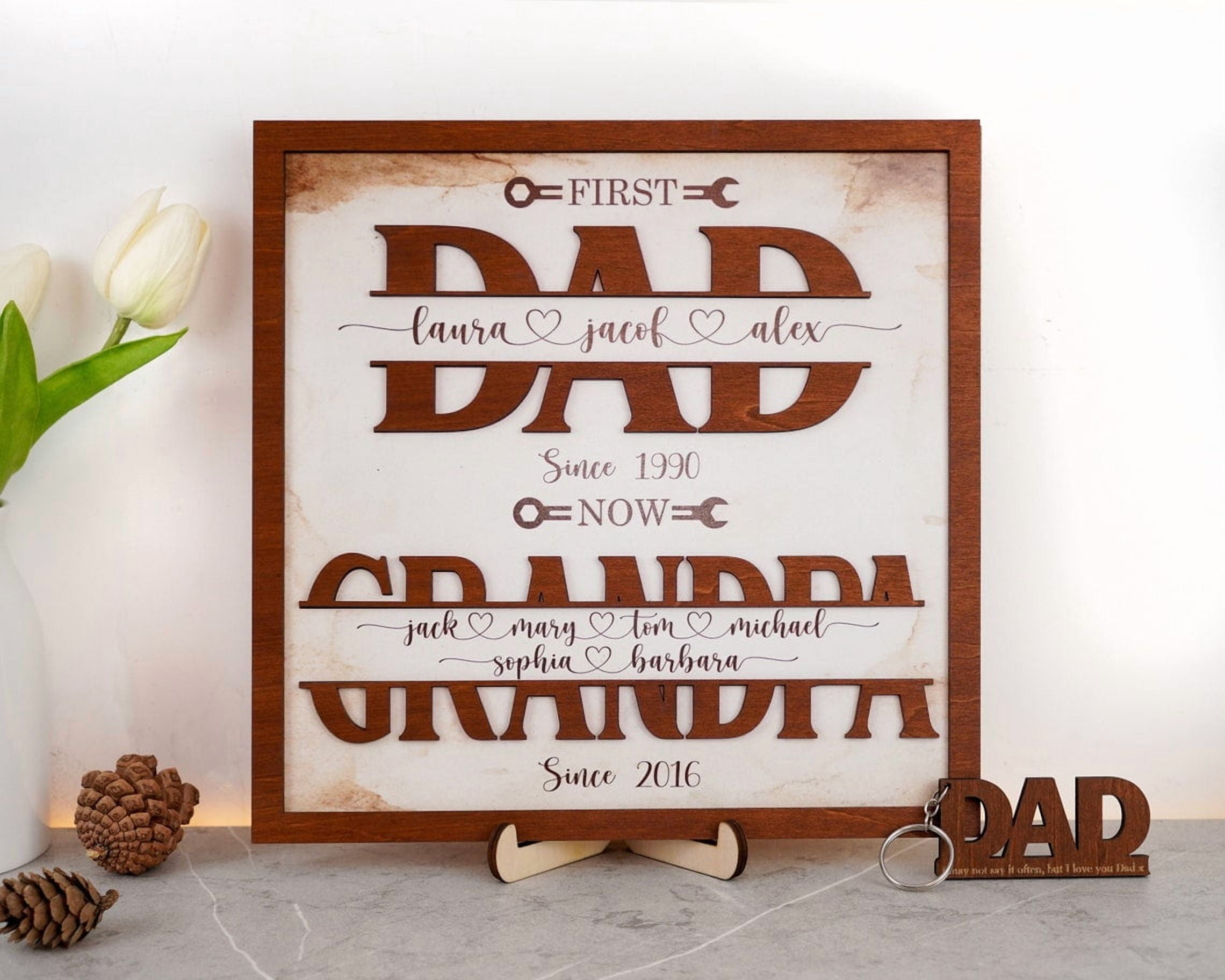 First Dad Now Grandpa Personalized Wooden Plaque, Custom Family Names ...
