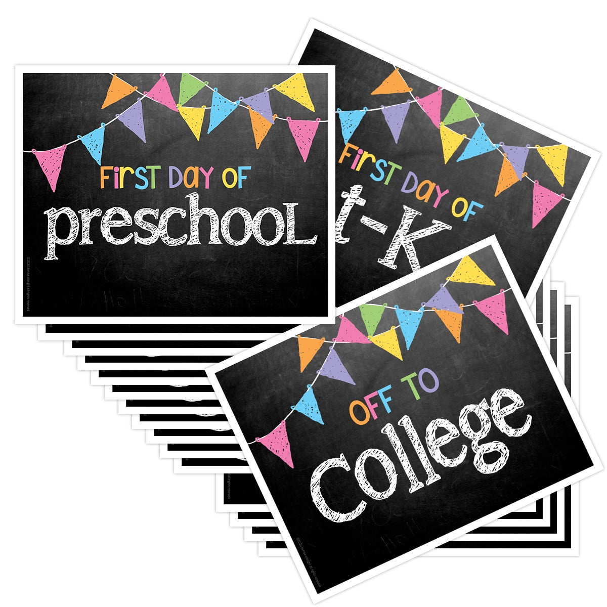 First Day & Last Day of School Photo Prop Signs, 8"x 10", Pastel Flags ...
