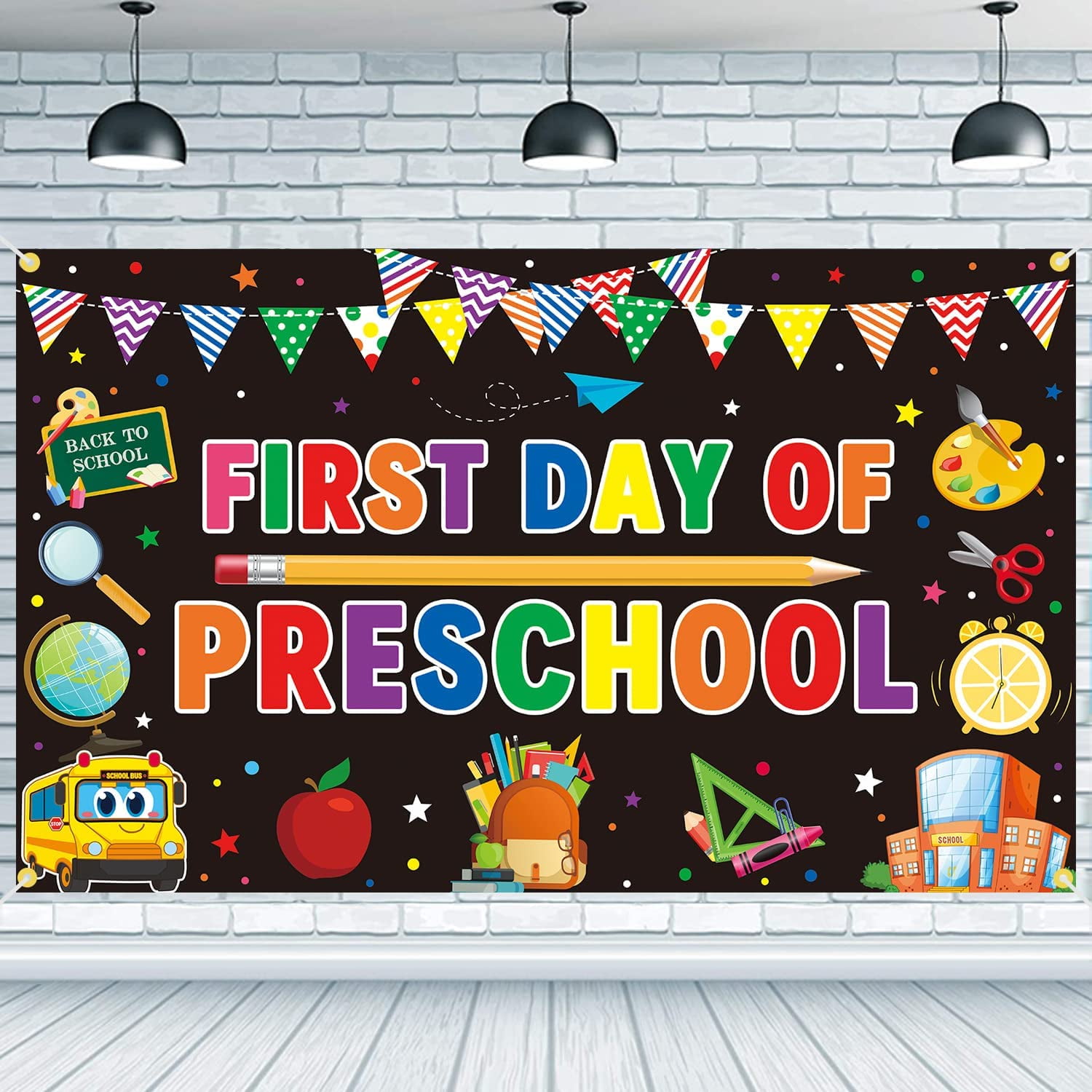 First Day of Preschool Backdrop Banner 73 x 43 Inch Large Size Colorful ...
