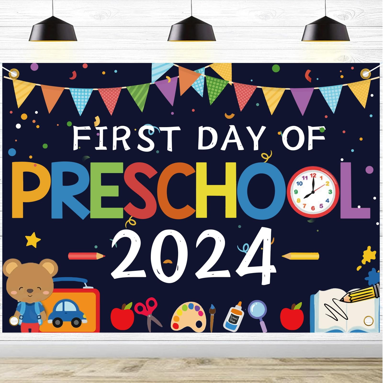 First Day of Preschool Backdrop - Welcome Back to School Banner ...