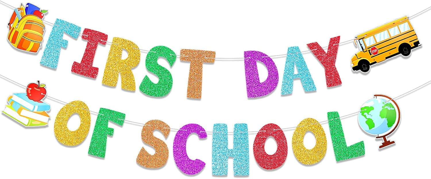 First Day of School Glitter Banner, Back to School Party Banner for ...