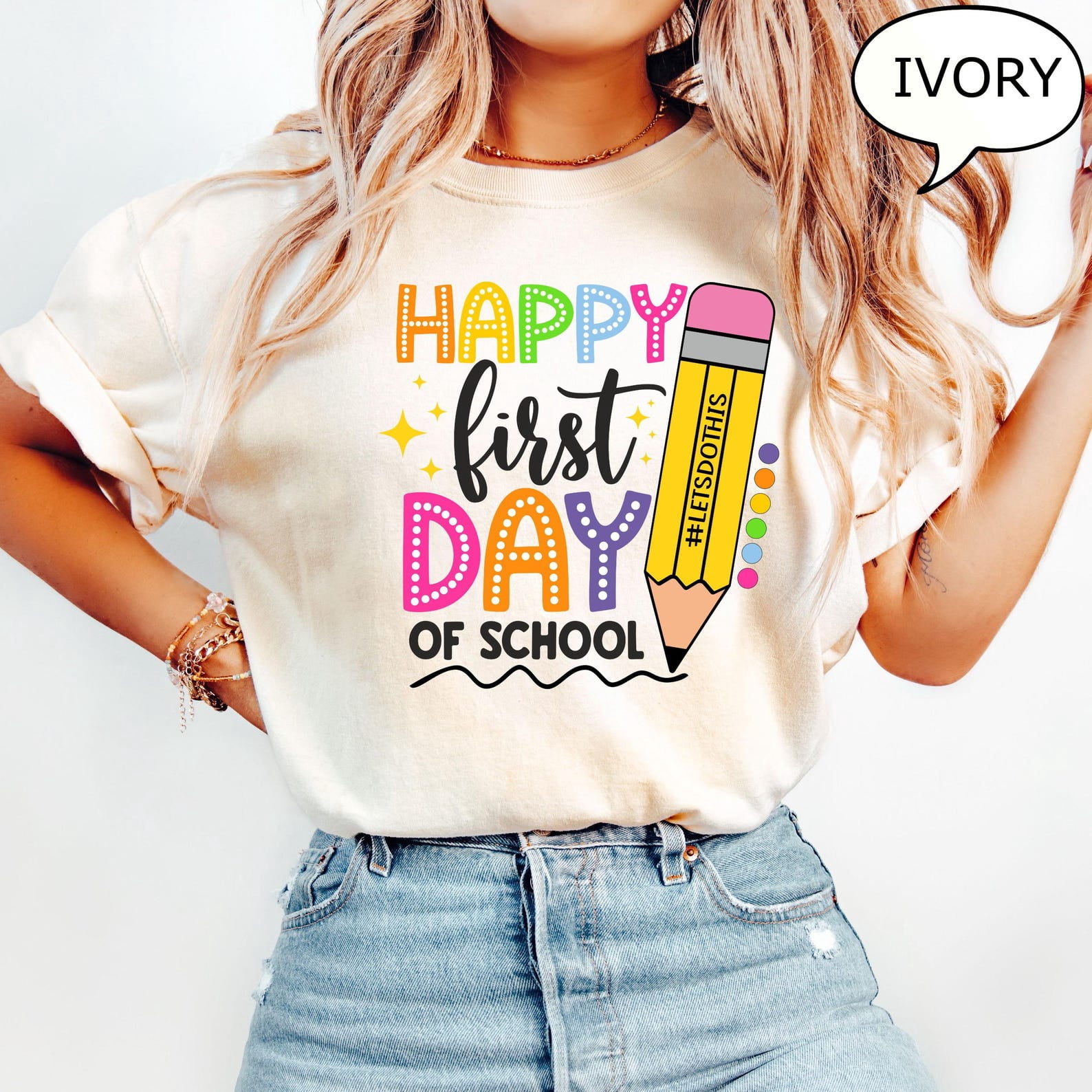 First Day Of School Shirt, Happy Back To School Graphic Tee, Colorful ...