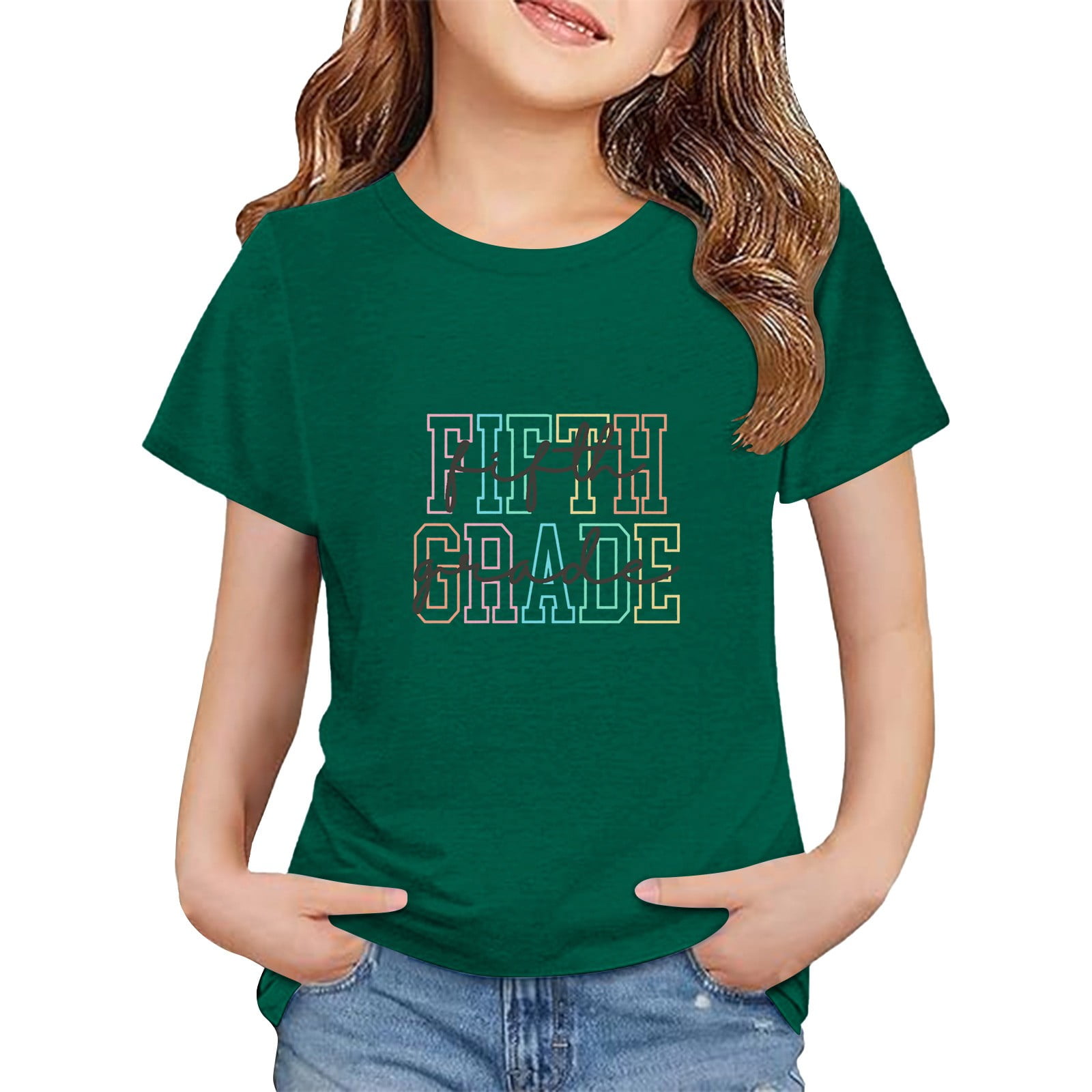 First Day of Fifth Grade 𝗕ack to School T-Shirt Boys Girls Short Sleeve Outfits for Kindergarten ...